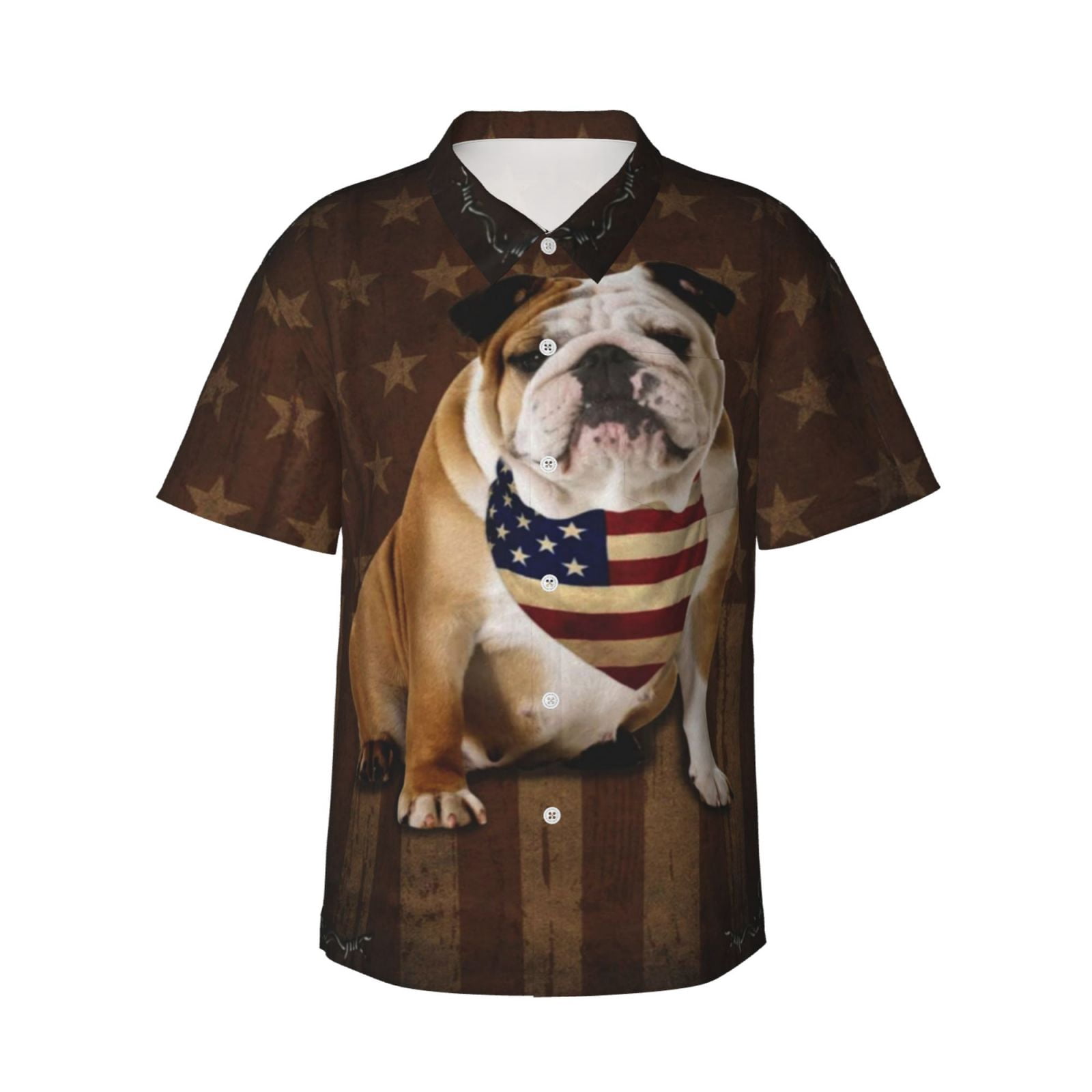 Bulldog Dog With Vintage American Flag Men's 3d Print Casual Button ...