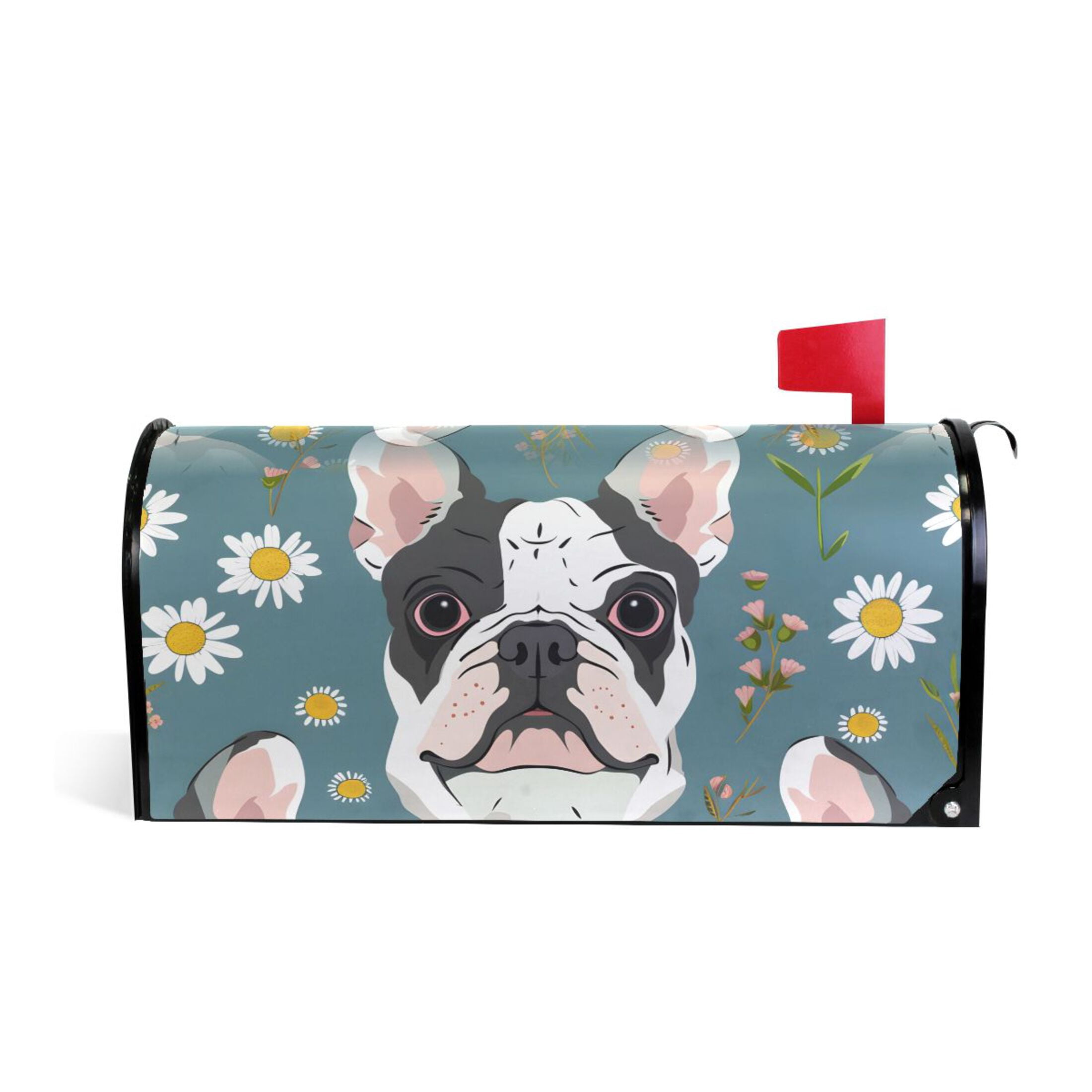 Bulldog Dog and Daisy Flower Mailbox Covers Magnetic Post Box Cover ...