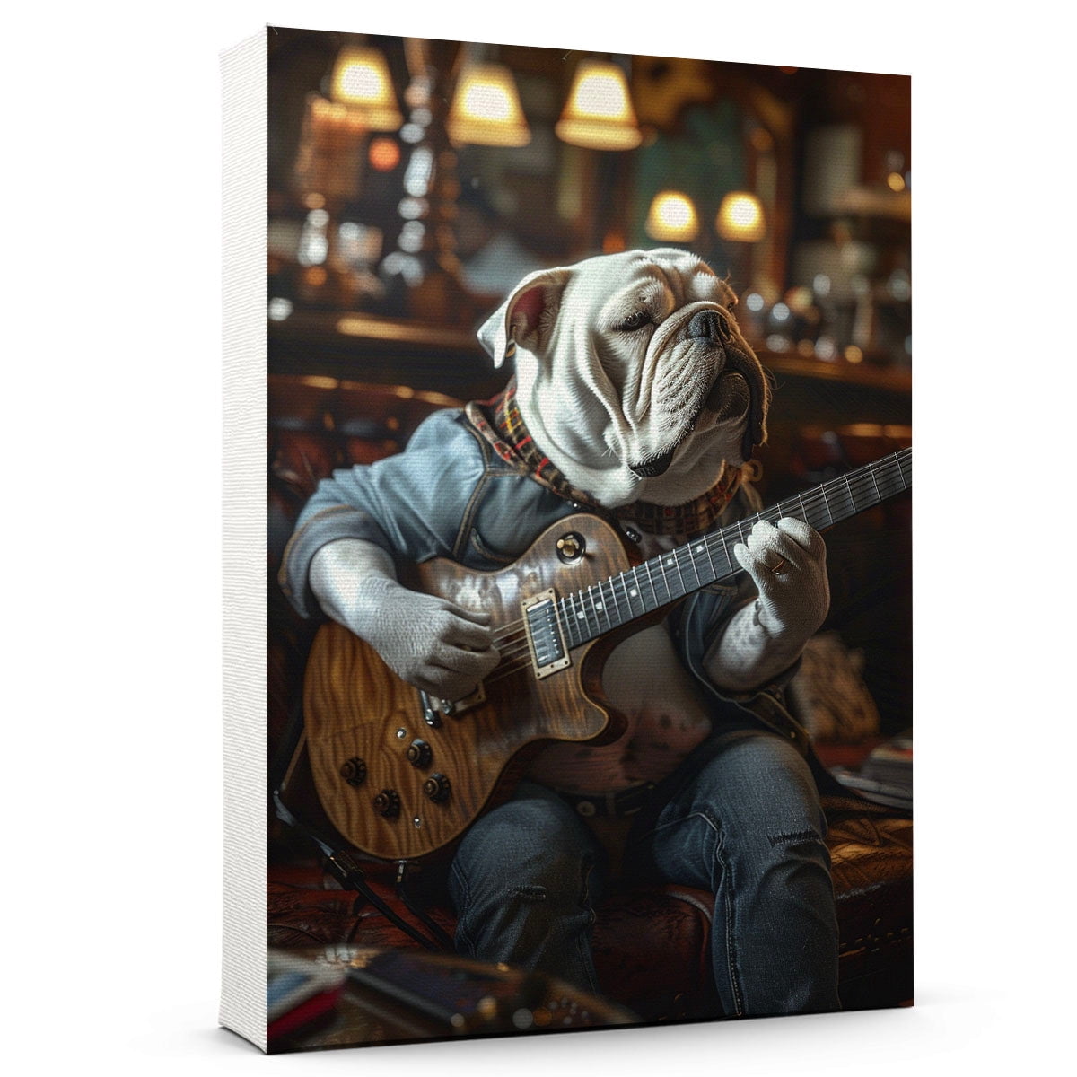Bulldog Dog and Guitar Picture Poster Unframe, Bulldog Dog Canvas Frame ...