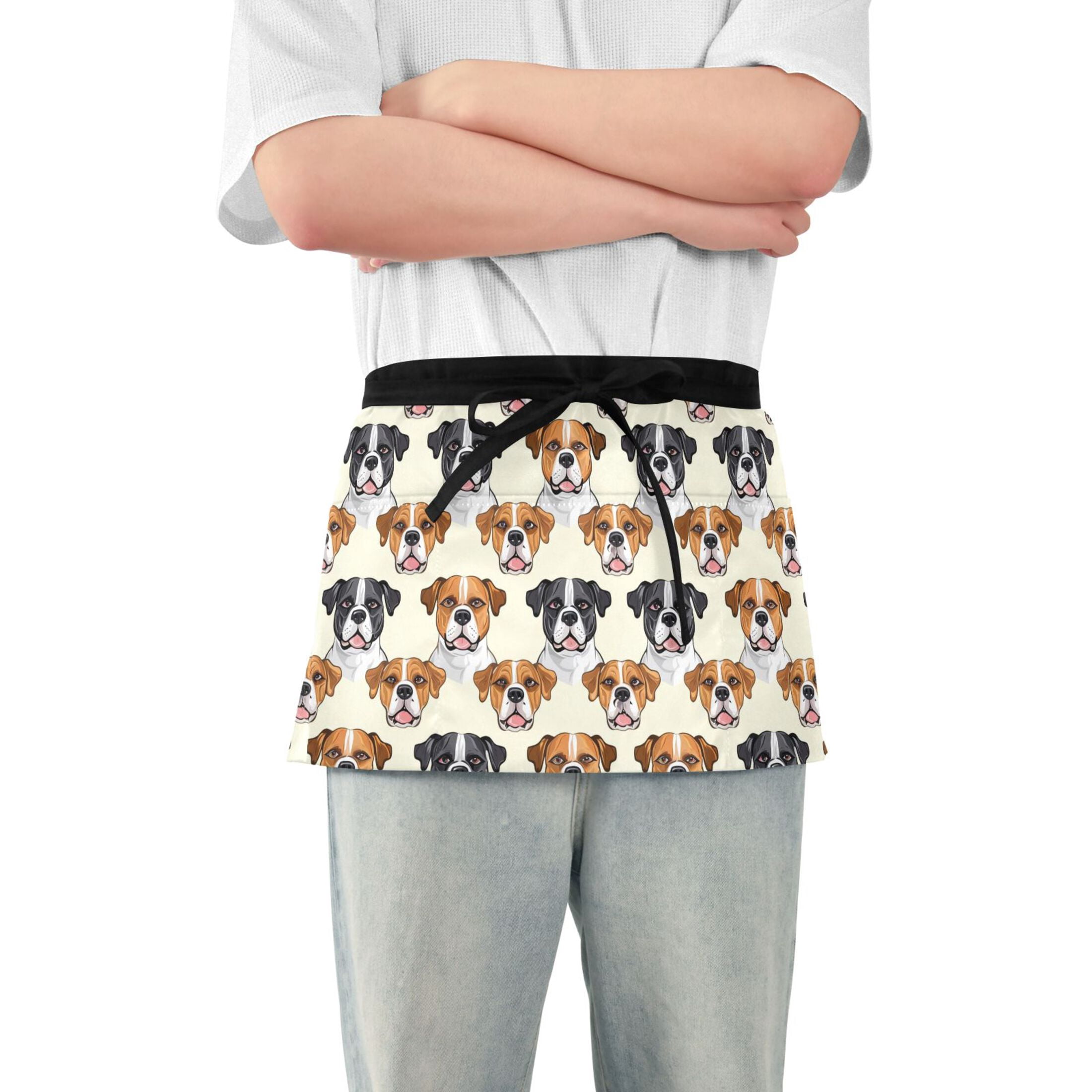 Bulldog Dogs Face Server Apron with 3 Pockets Waterproof Waitress Waist ...