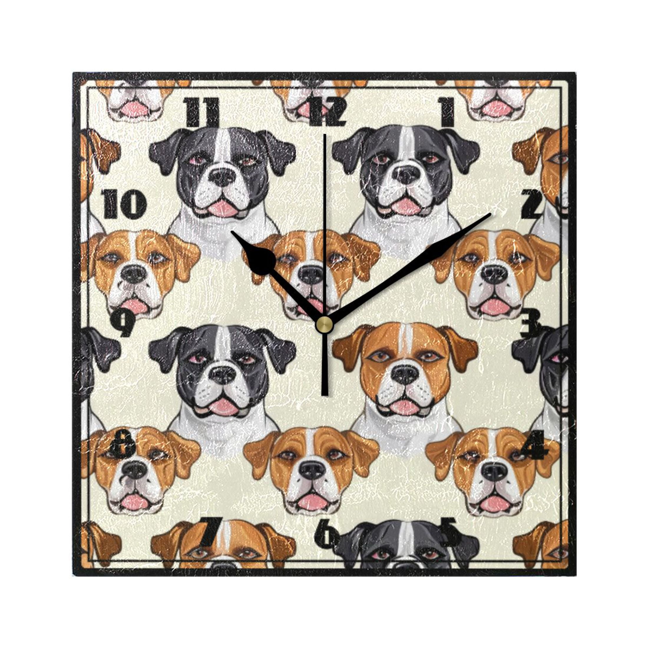 Bulldog Dogs Face Wall Clock 7.78" Non-Ticking Silent Battery Operated ...
