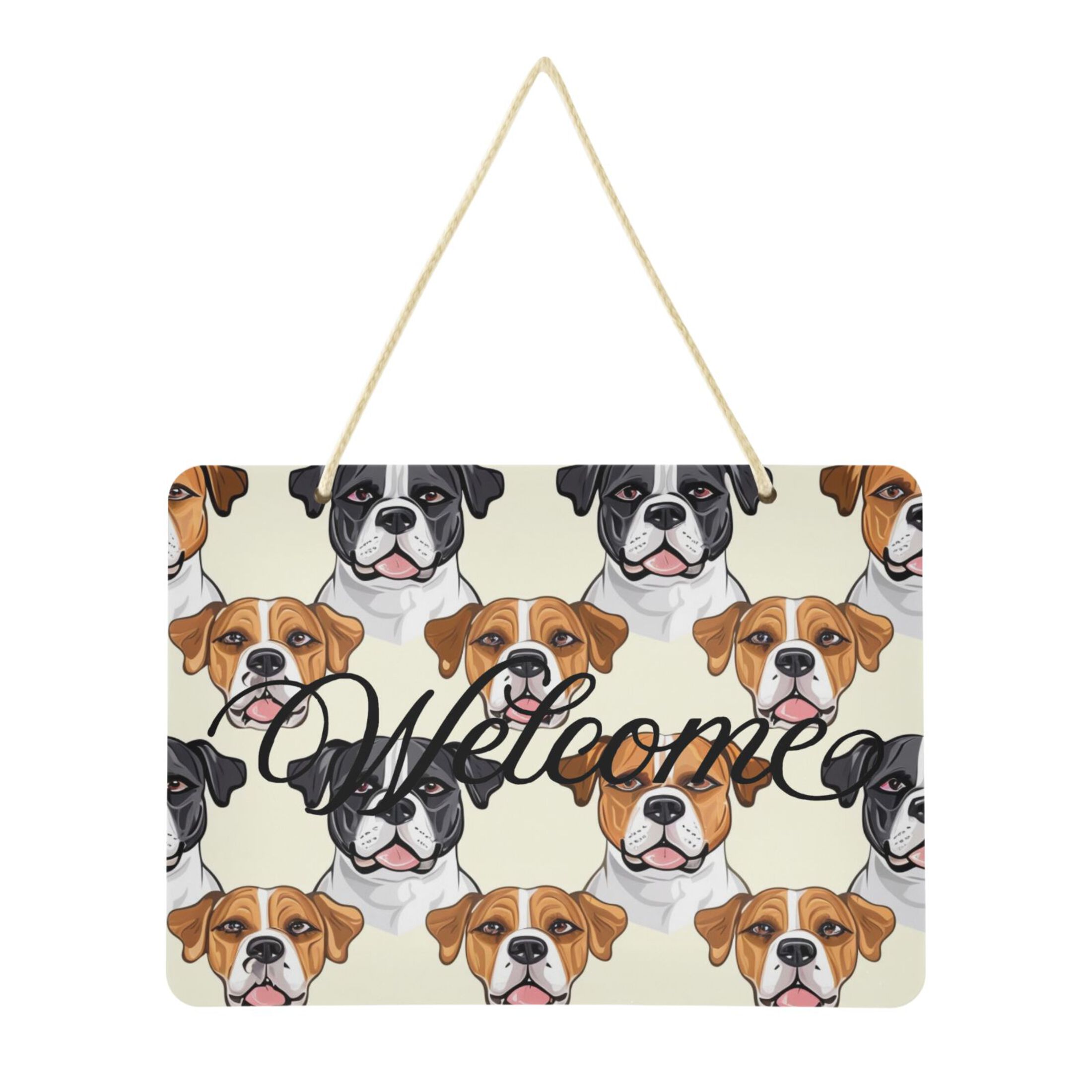 Bulldog Dogs Face Welcome Sign Front Door PVC 14x10 inch Hanger Hello ...
