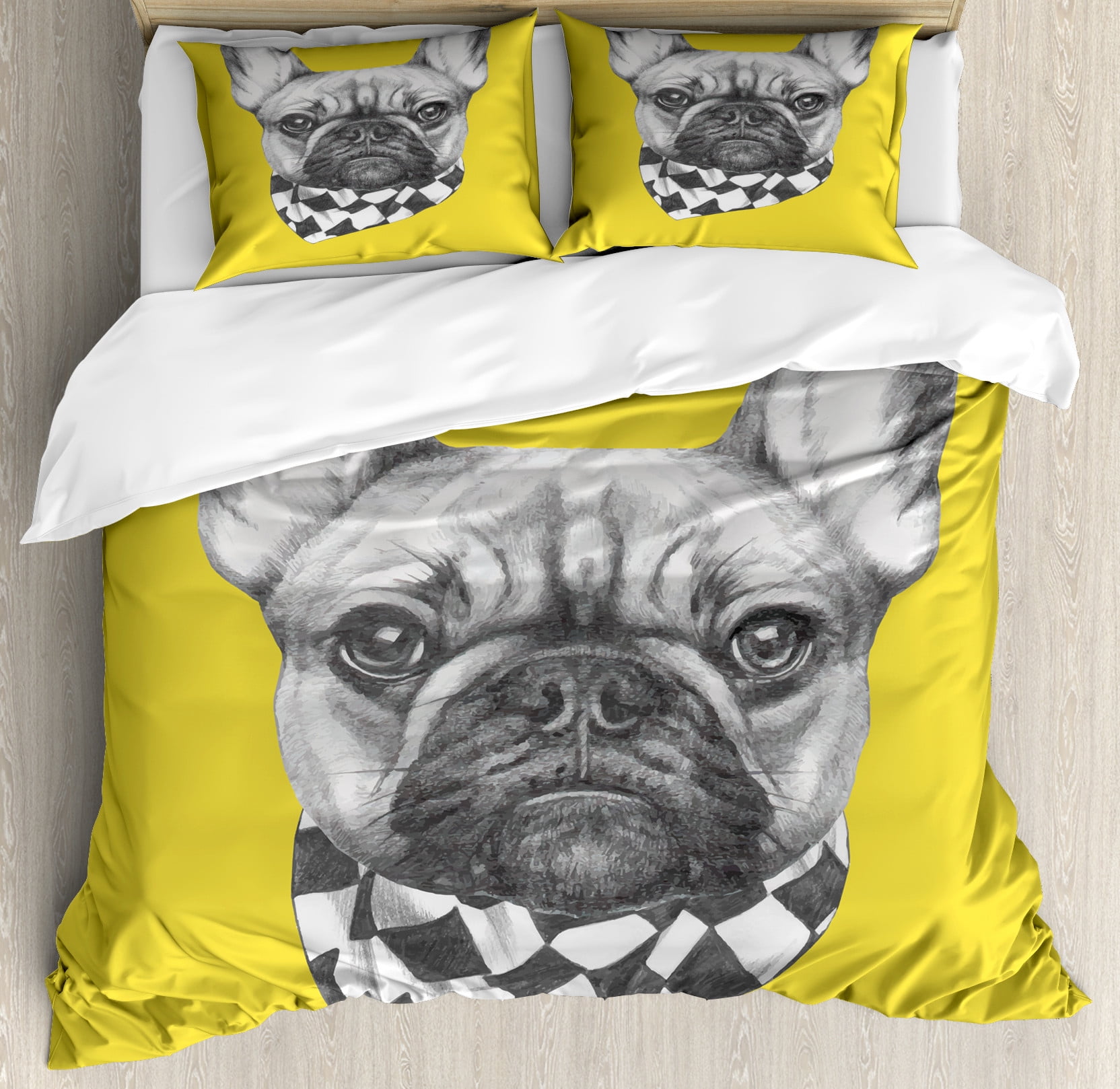 Bulldog Duvet Cover Set, Retro Style Demonstration of a French Breed ...