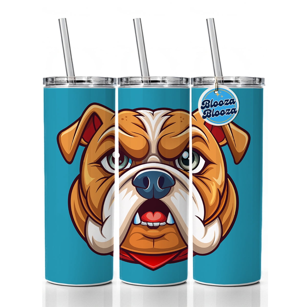 Bulldog Face Mascot Cartoon 20oz Insulated Water Bottle Skinny Tumbler ...