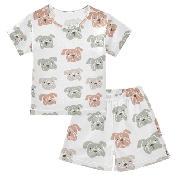 Bulldog Face Pattern Summer Pajama Set Soft Cotton Short Sleeve ...
