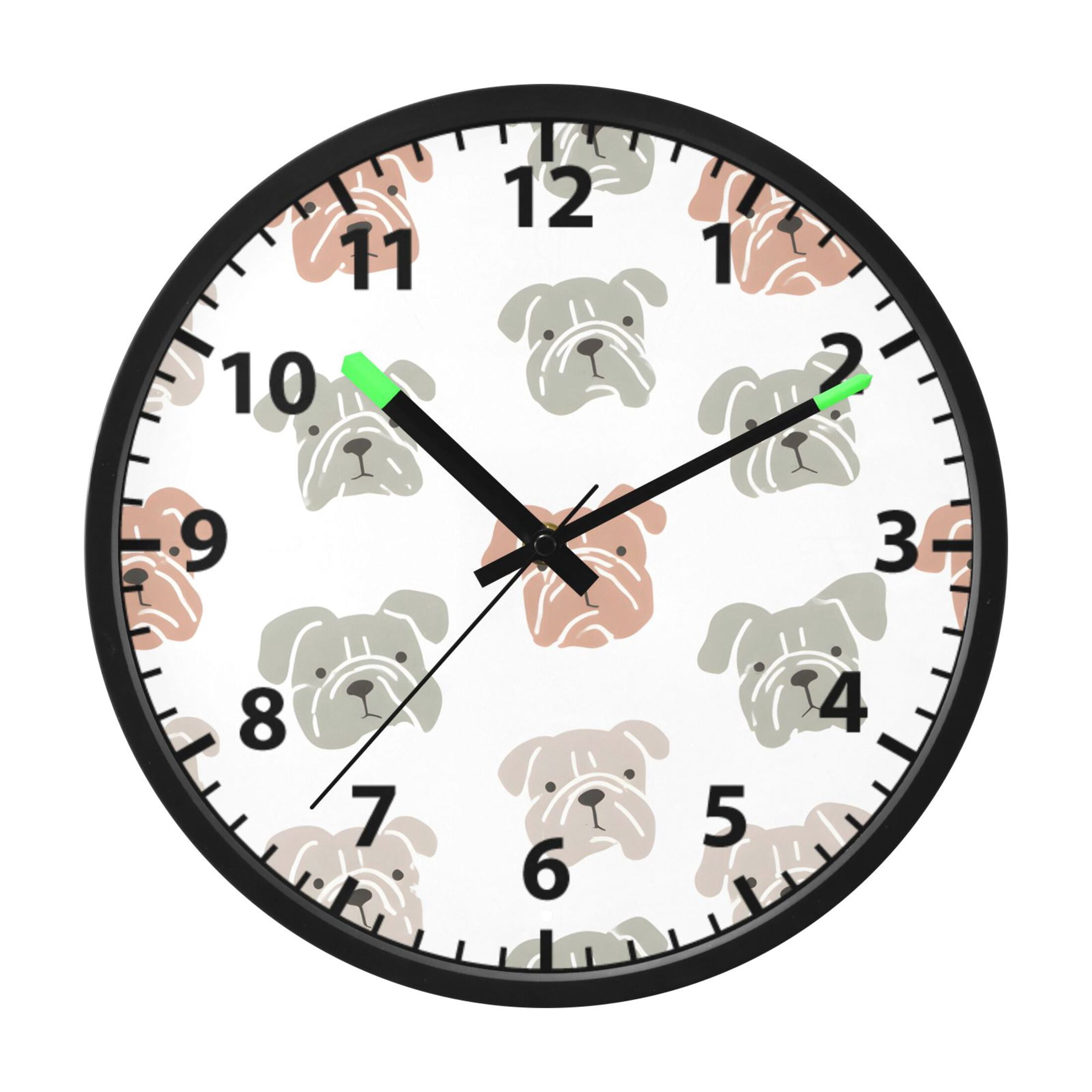 Bulldog Face Pattern Wall Clock 12 Inch Voice Activated Night Light ...