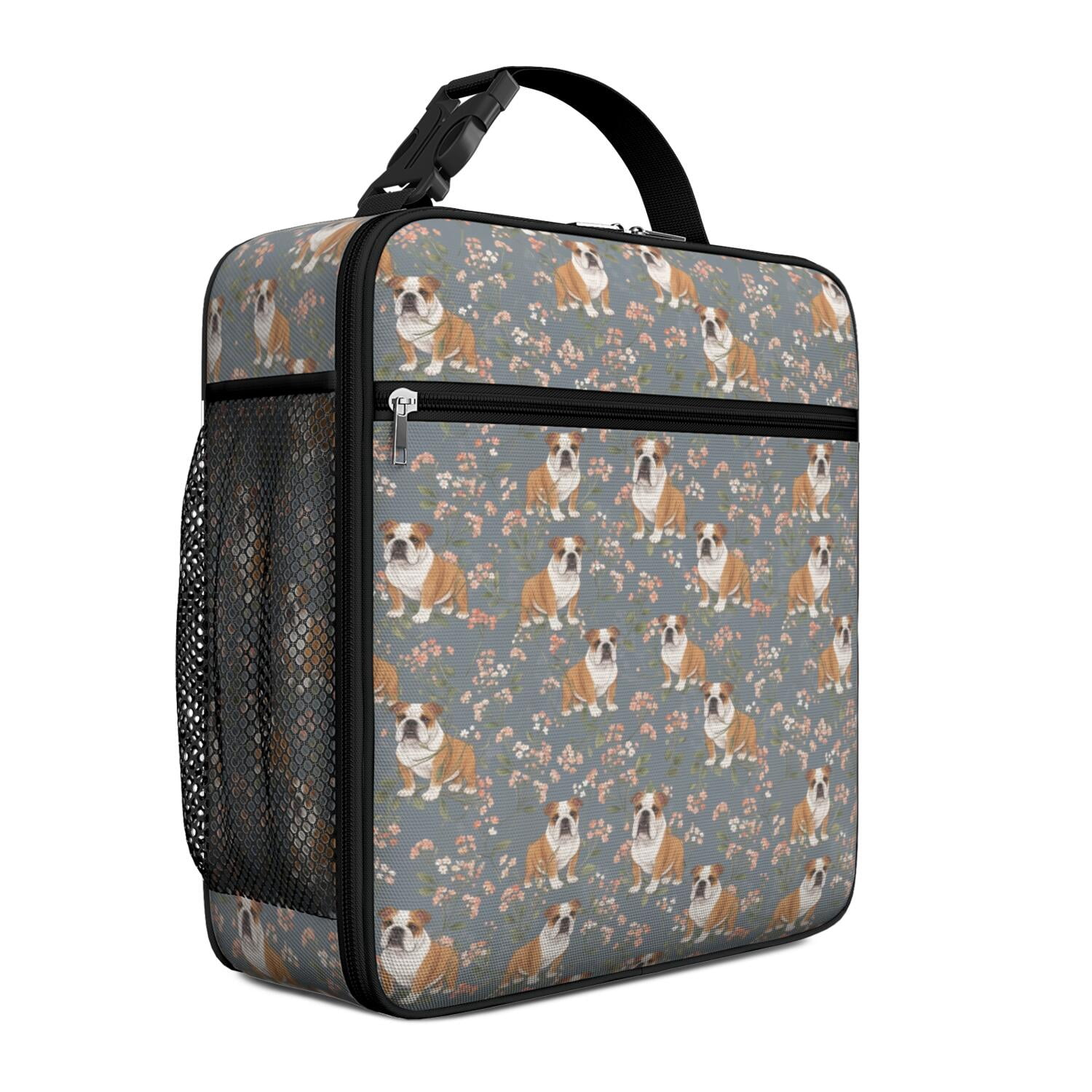 Bulldog and Floral Blue Pattern 8 Can Capacity Insulated Lunch Bag for ...