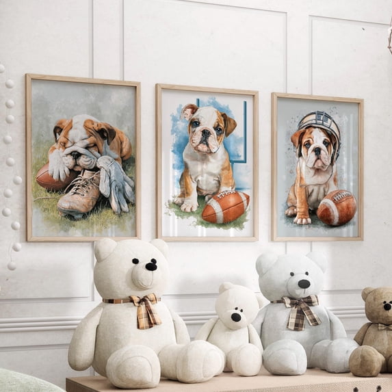 Bulldog Football Nursery Wall Art Cute Puppy Dog Football Theme Baby ...