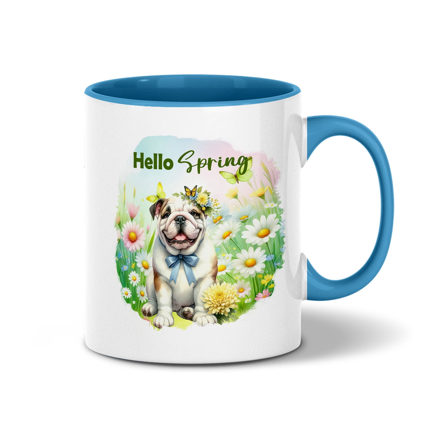 Bulldog Hello Spring Time Flower Floral Nature 11oz Accent Two-tone Mug ...