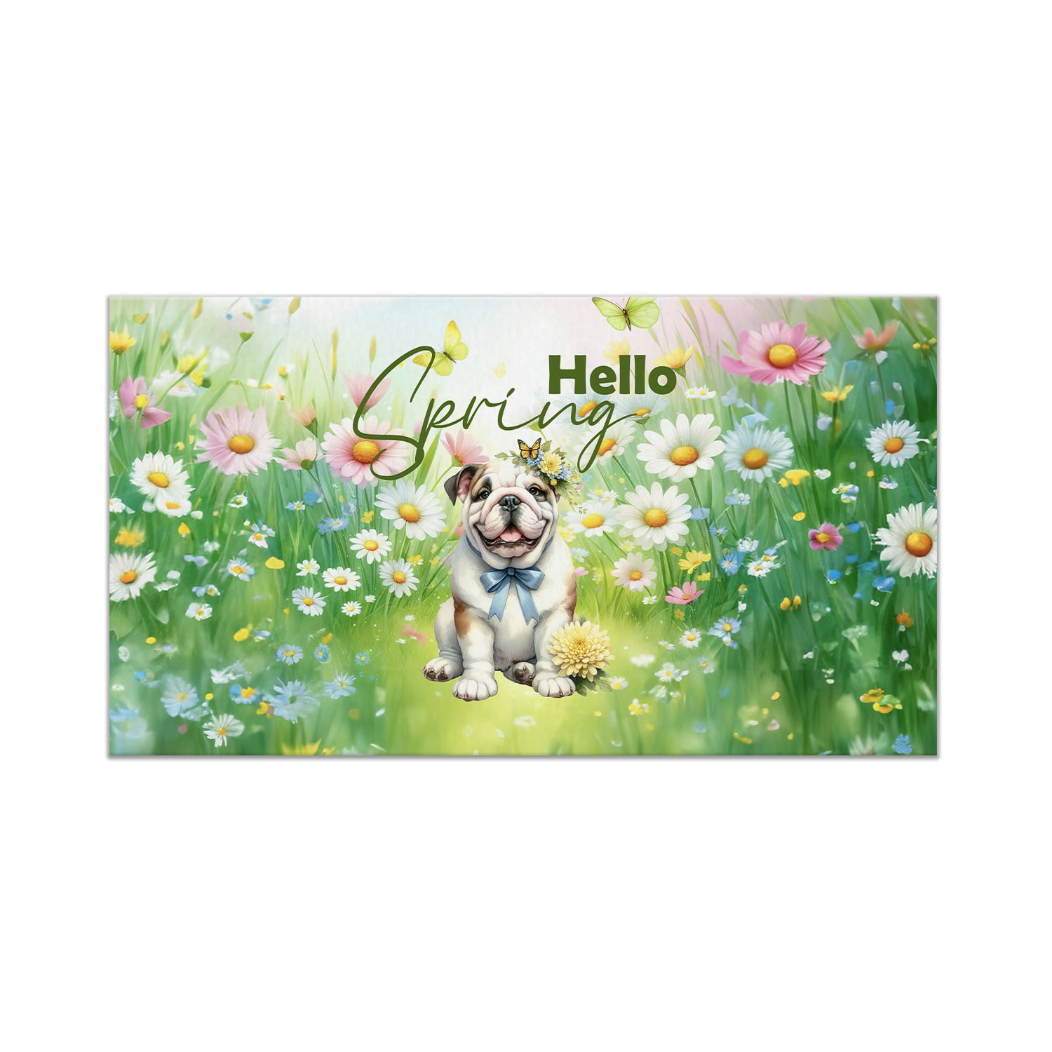 Bulldog Hello Spring Time Flower Floral Nature Doormat Dog Lover Gifts ...