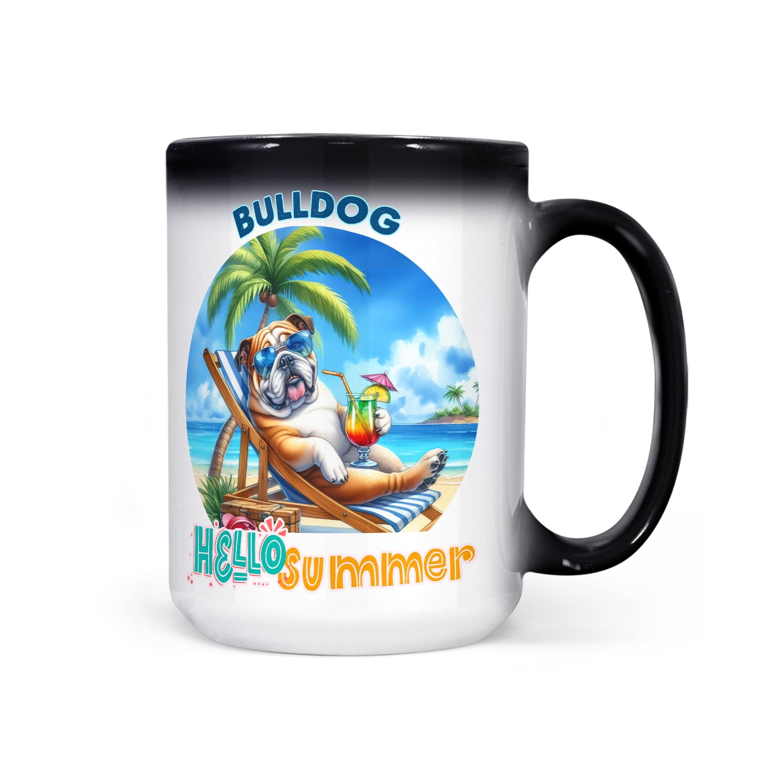 Bulldog Hello Summer Beach Theme with Sunglasses and Tropical Cocktail ...