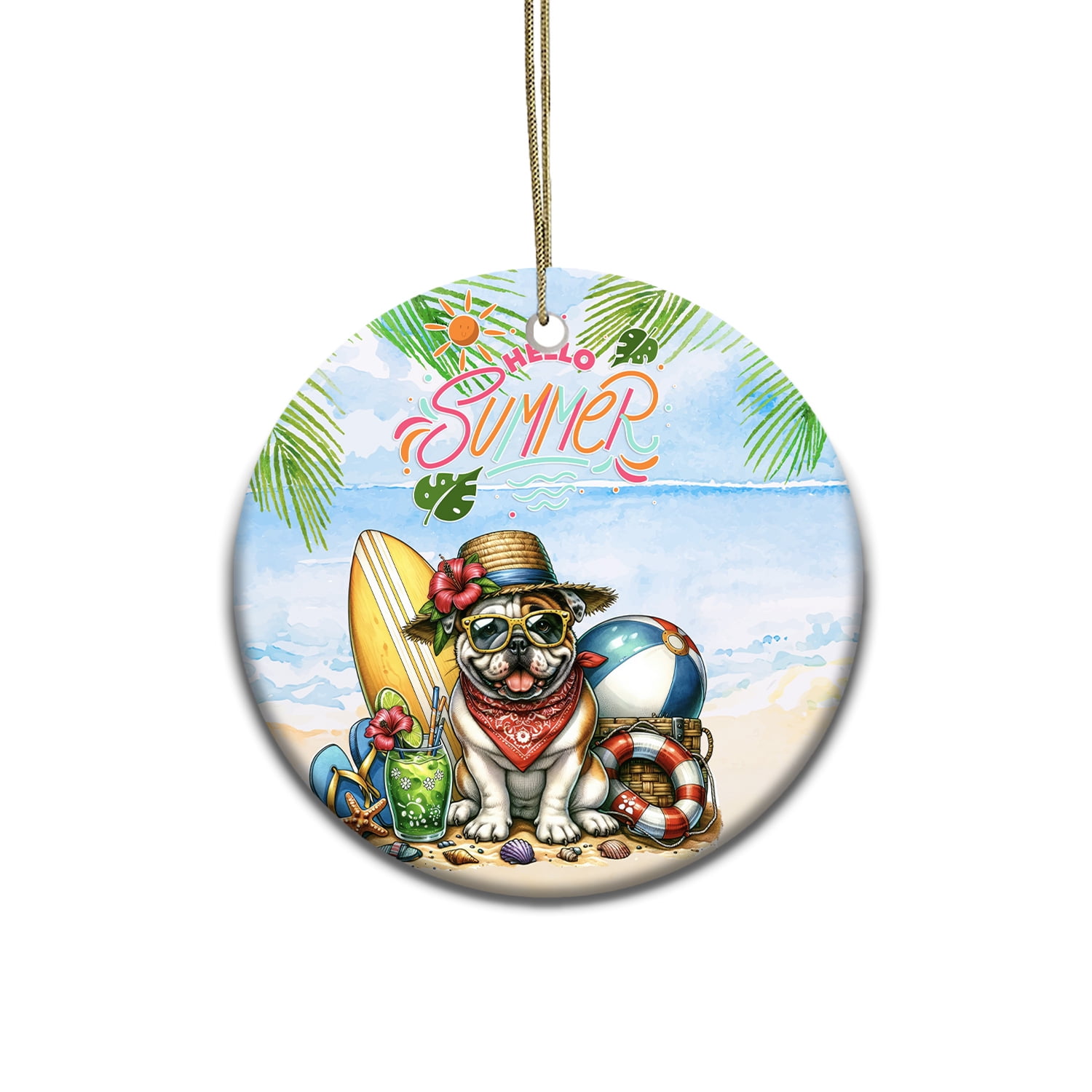 Bulldog Hello Summer with Sunglasses and Surfboard Tropical Vibes ...