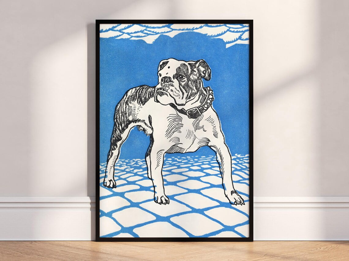 Bulldog Illustration Dog Bold Blue Modern Decor, Unframed Poster ...