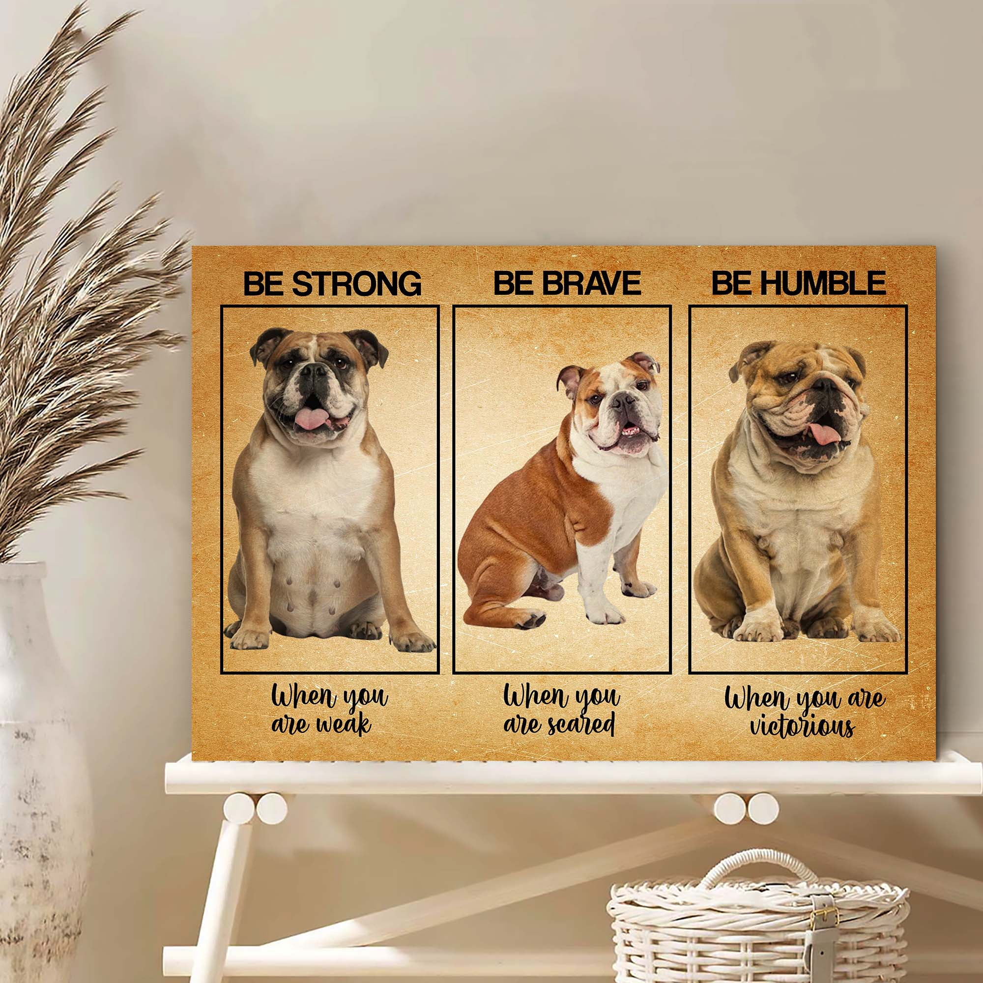 Bulldog Motivational Canvas Wall Art – Funny Inspirational Dog Quote ...
