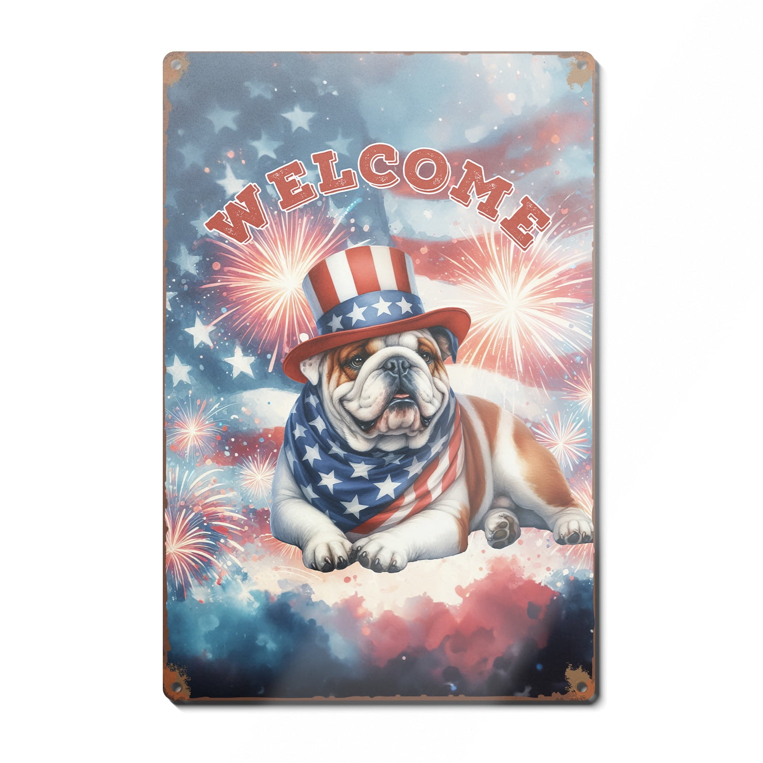 Bulldog Patriotic Welcome for 4Th of July Independence Day Vertical ...