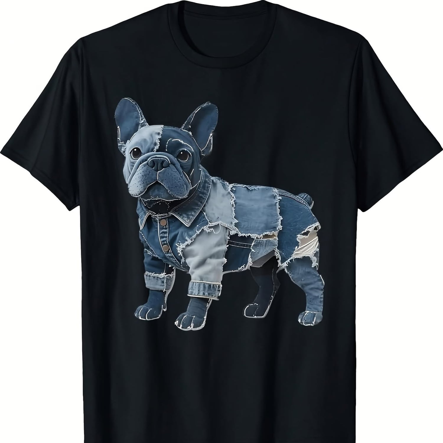 Bulldog Pattern Patchwork Art French Bulldog In Denim Dog T-S1Hirt ...