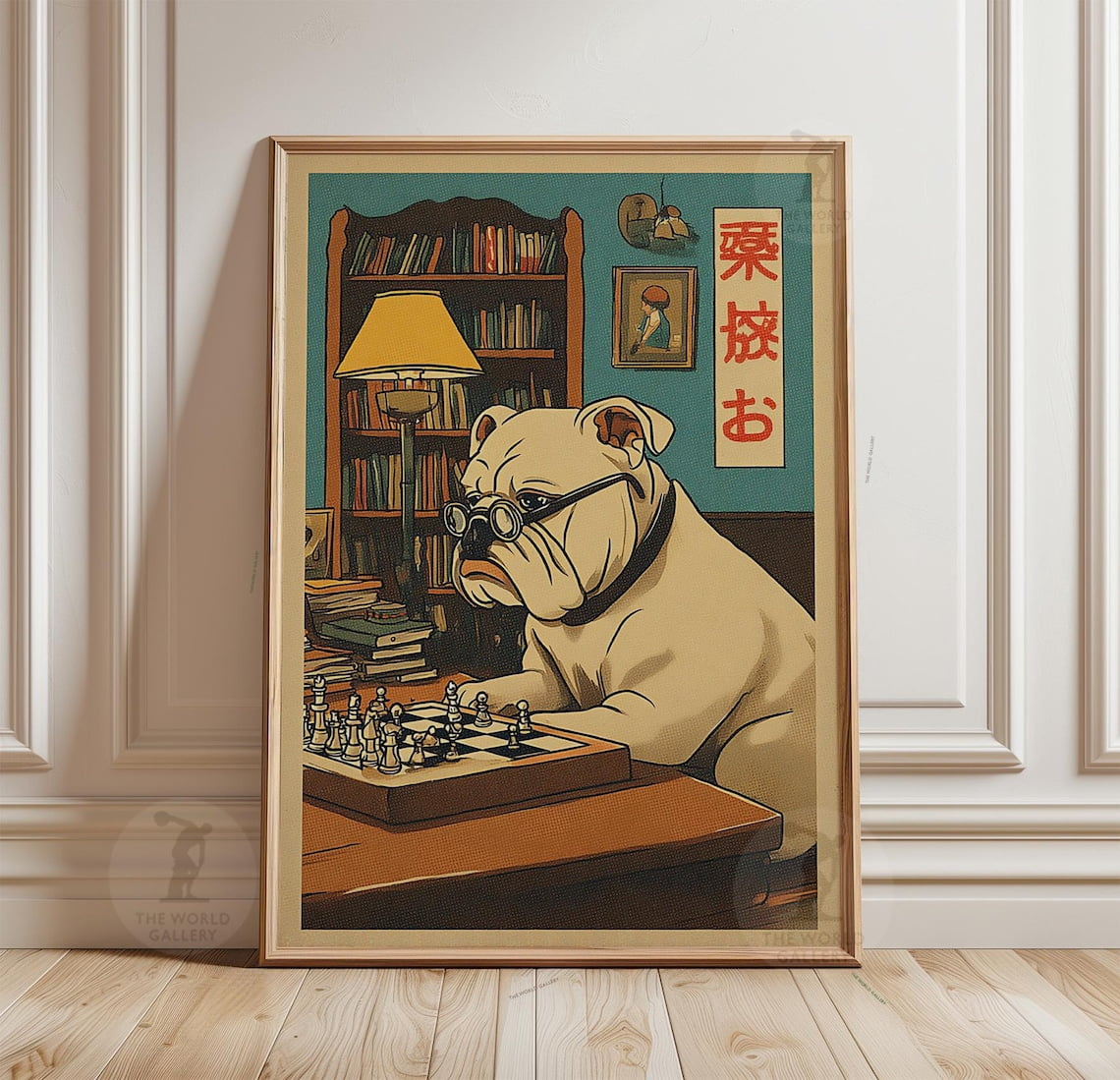 Bulldog Playing Chess Scholarly Dog Illustration Vintage Library Animal ...