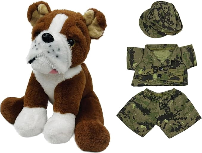 Bulldog Plush Toy in Army Camo Uniform - Adorable Combo Set for Kids ...