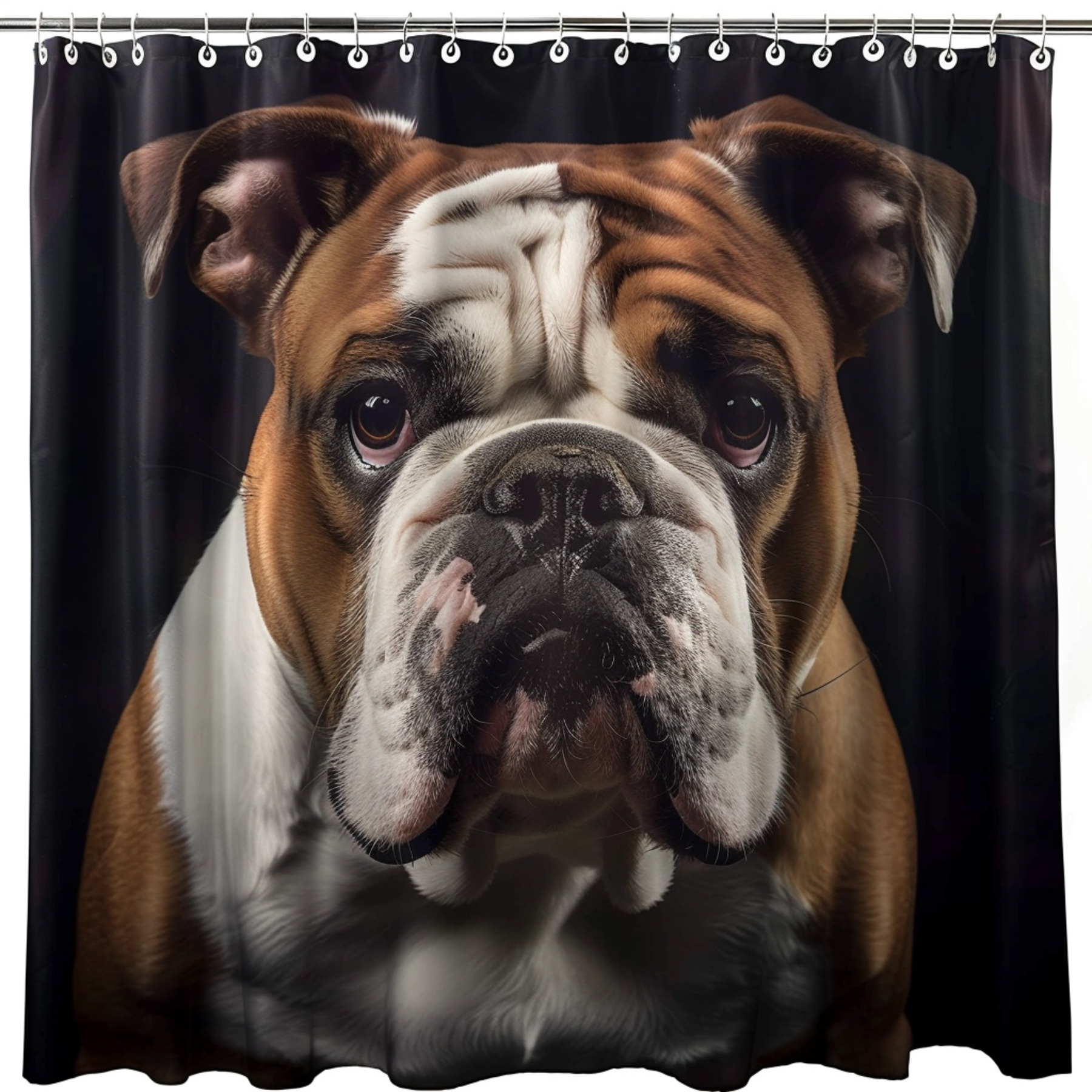 Bulldog Portrait Shower Curtain Hyper Realistic Bulldog Face on Black ...
