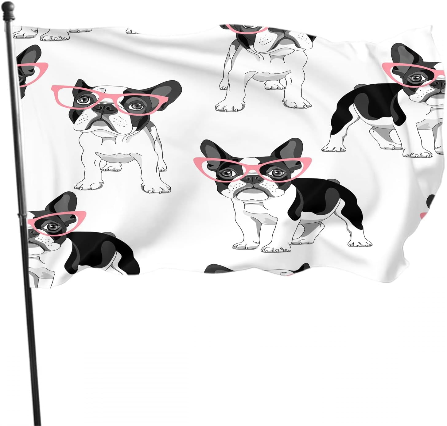Bulldog Pug Flag Double Sided Seasonal Banners Cute Cartoon Black White ...