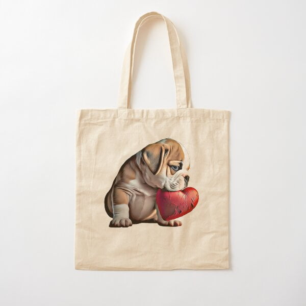 Bulldog Puppy Dog Valentine'S Day Cotton Tote Bag Canvas Tote Bag ...