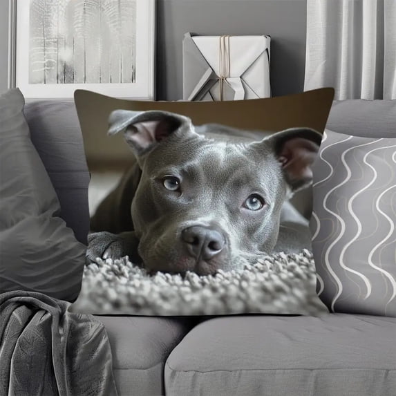 Bulldog Puppy Plush Pillow Cover, Realistic Blue-Eyed Chibi Dog Print ...