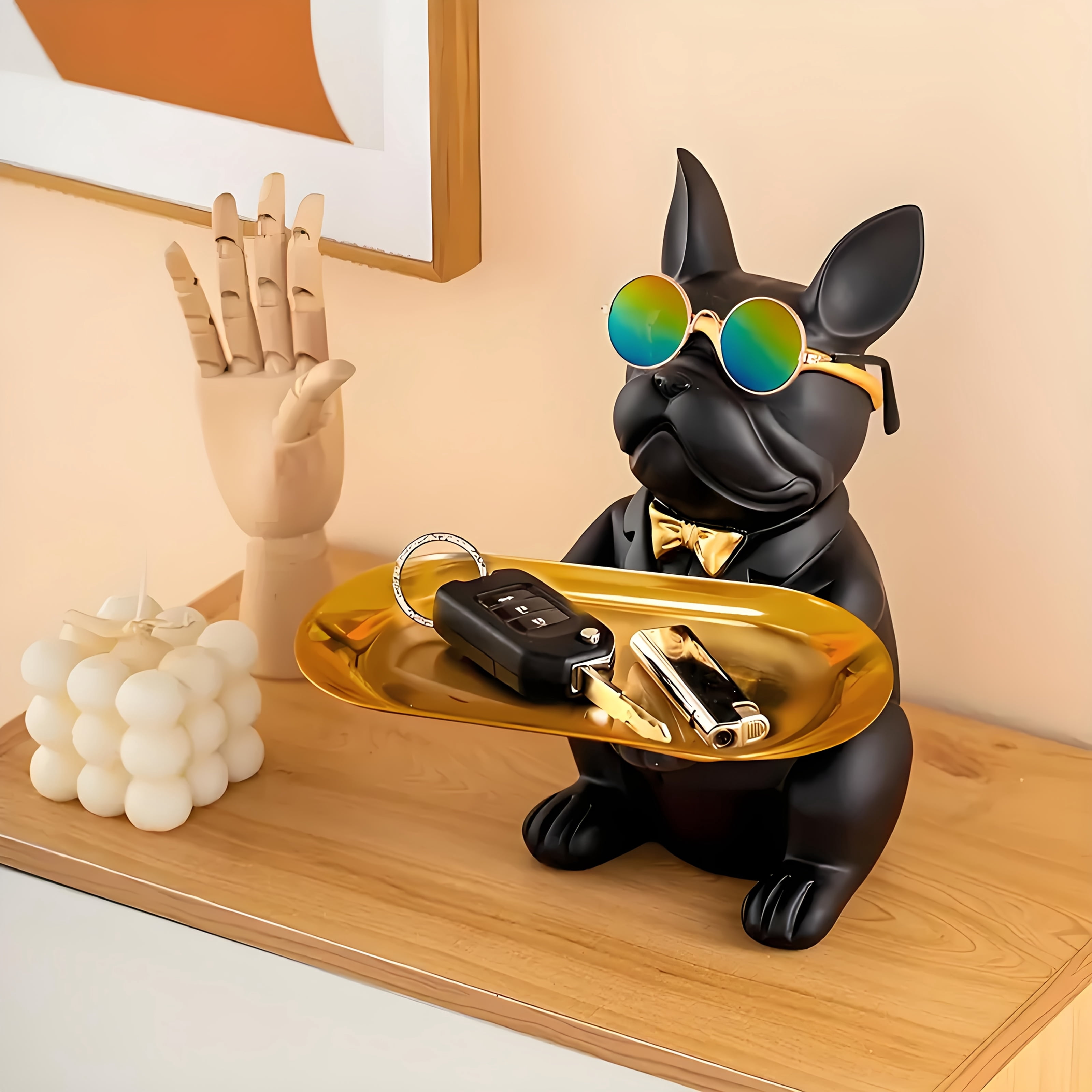 Bulldog Puppy Statue With Free Plates And Glasses, Multifunctional ...