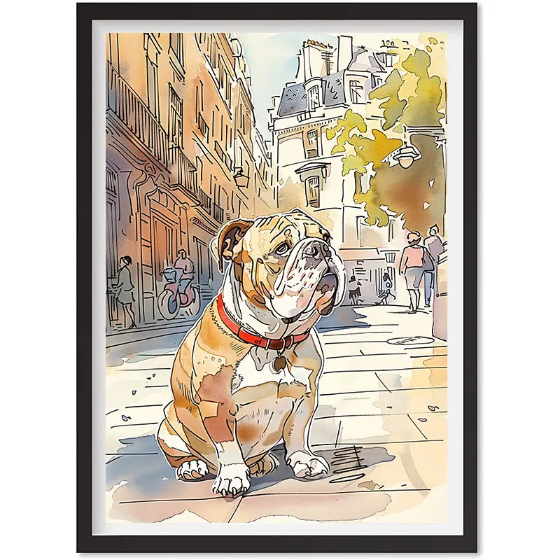 A Bulldog Rest On The Road Art Print Wall Art Deco Art, Matte Canvas ...