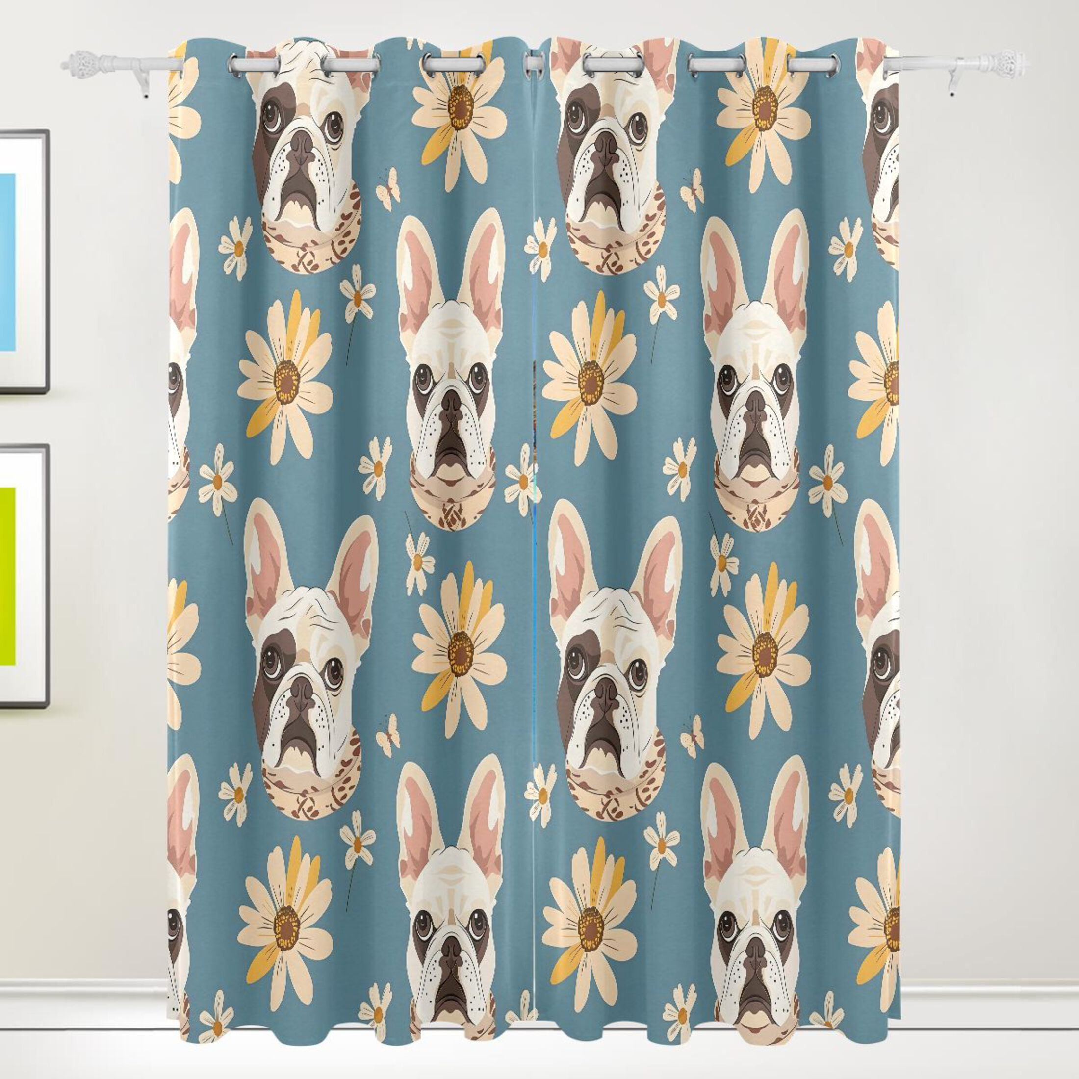 Bulldog Scarf Daisy Blackout Curtains 2 Panels Set Grommet Drapes for ...