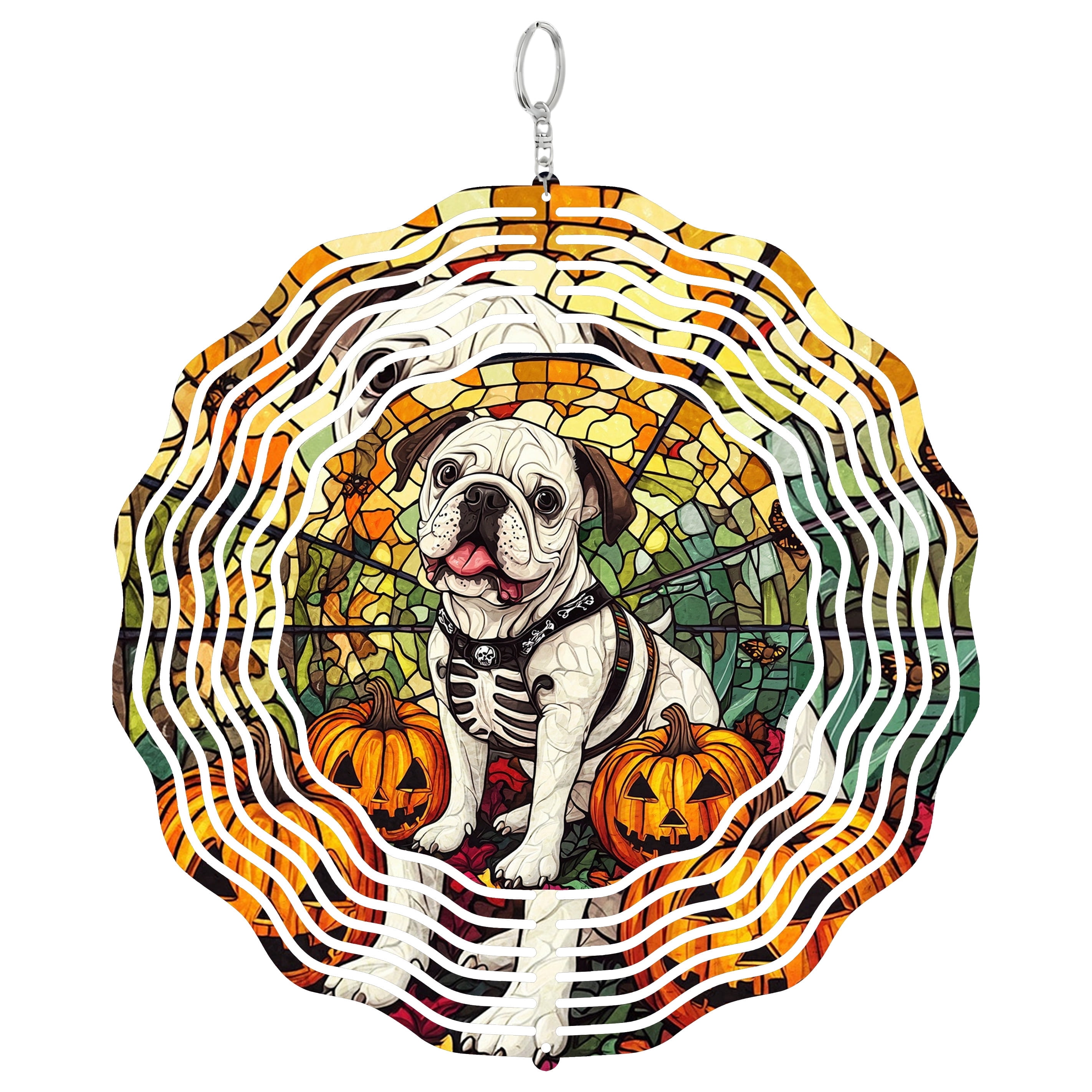 Bulldog Skeleton 3D Wind Spinner Kinetic Stainless Steel Halloween Art ...