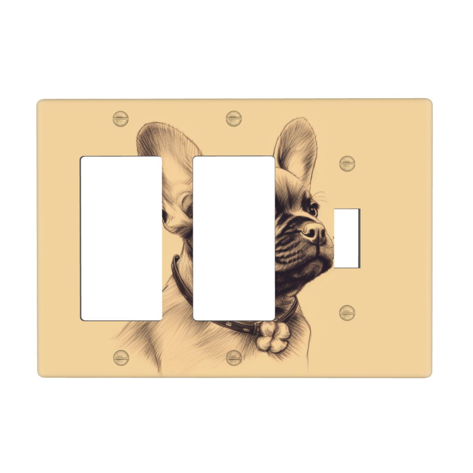 Bulldog Sketch Switch Cover Decorative Wall Plate 3-Gang 2-Decor 1 ...