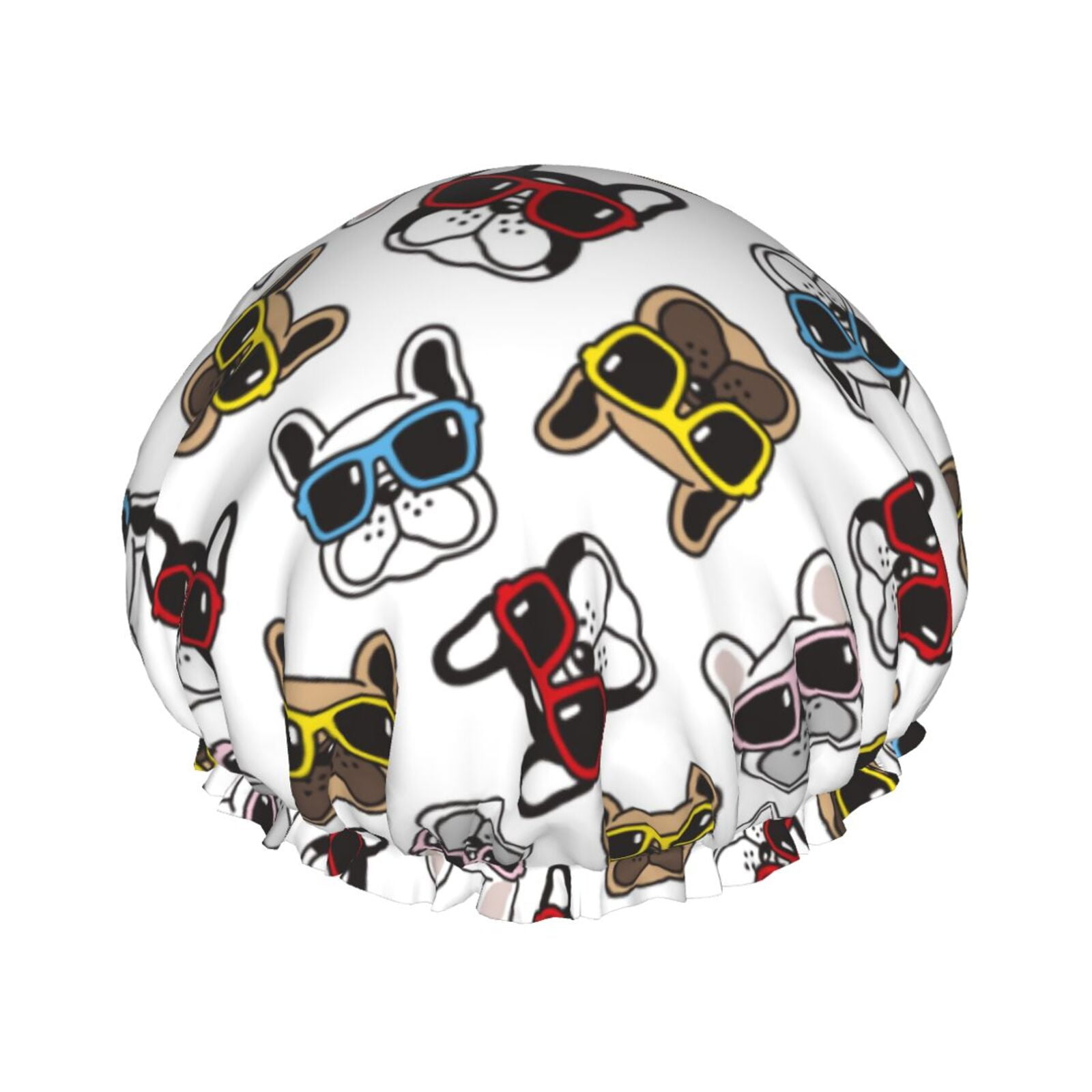Bulldog Sunglasses Face Shower Cap, Reusable Bath Hair Hat for all Hair ...