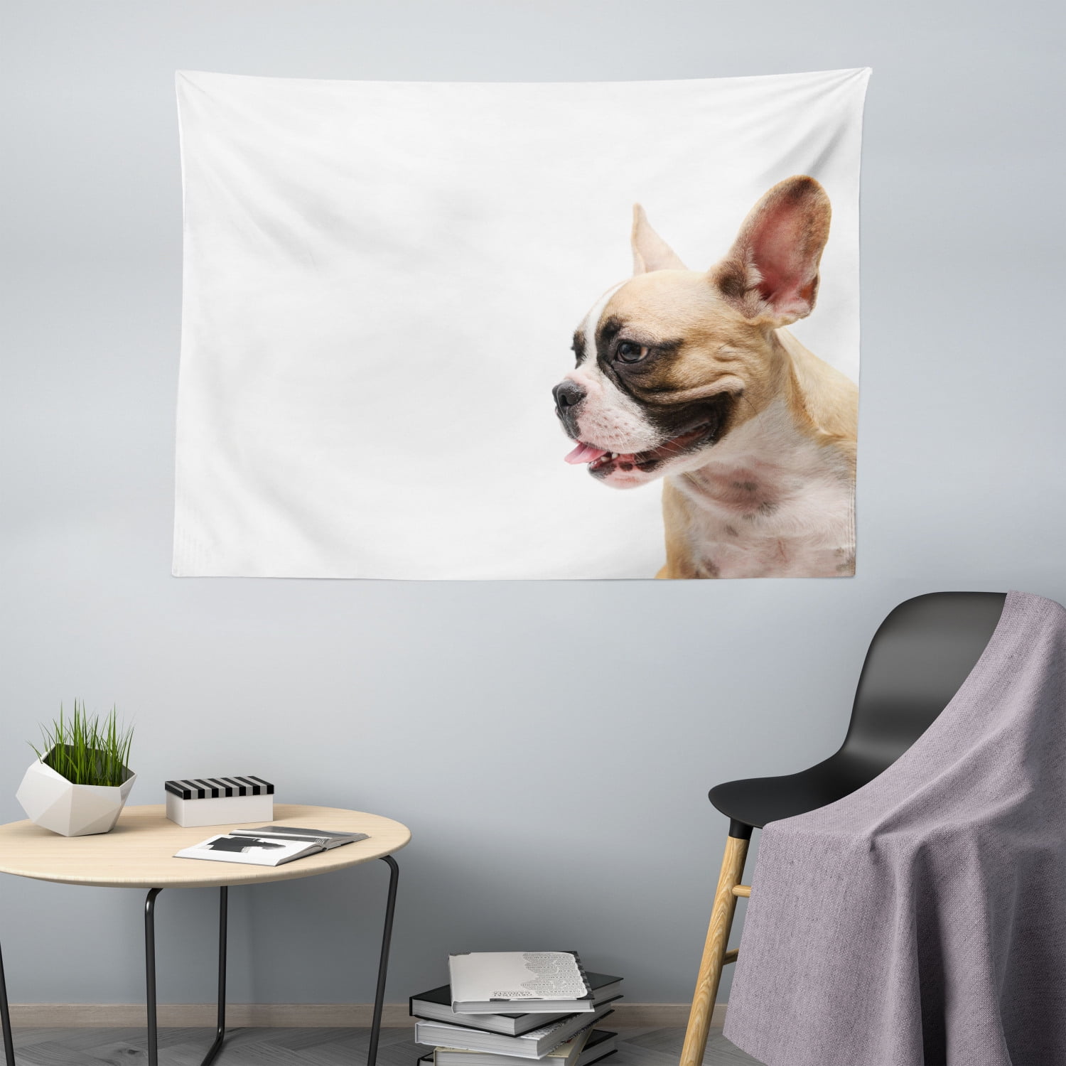 Bulldog Tapestry, Side View of a French Bulldog with the Tongue out on ...