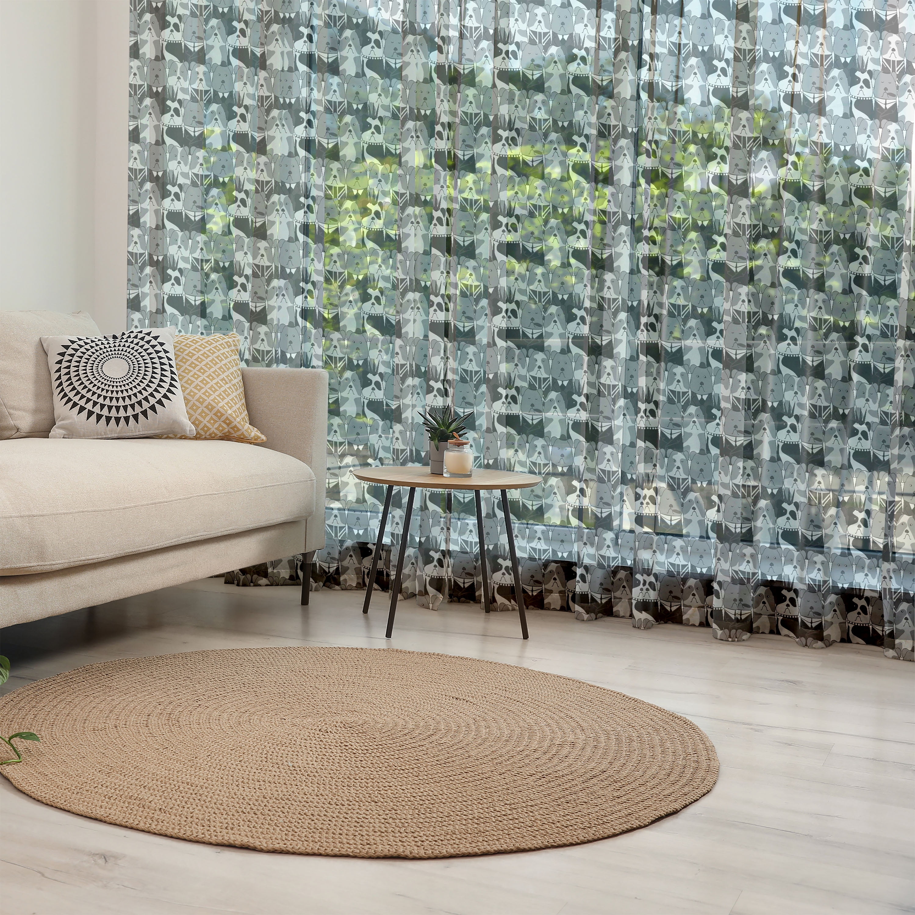 Bulldog Tulle Curtains with Rod Pocket, Pattern with English Bulldog ...