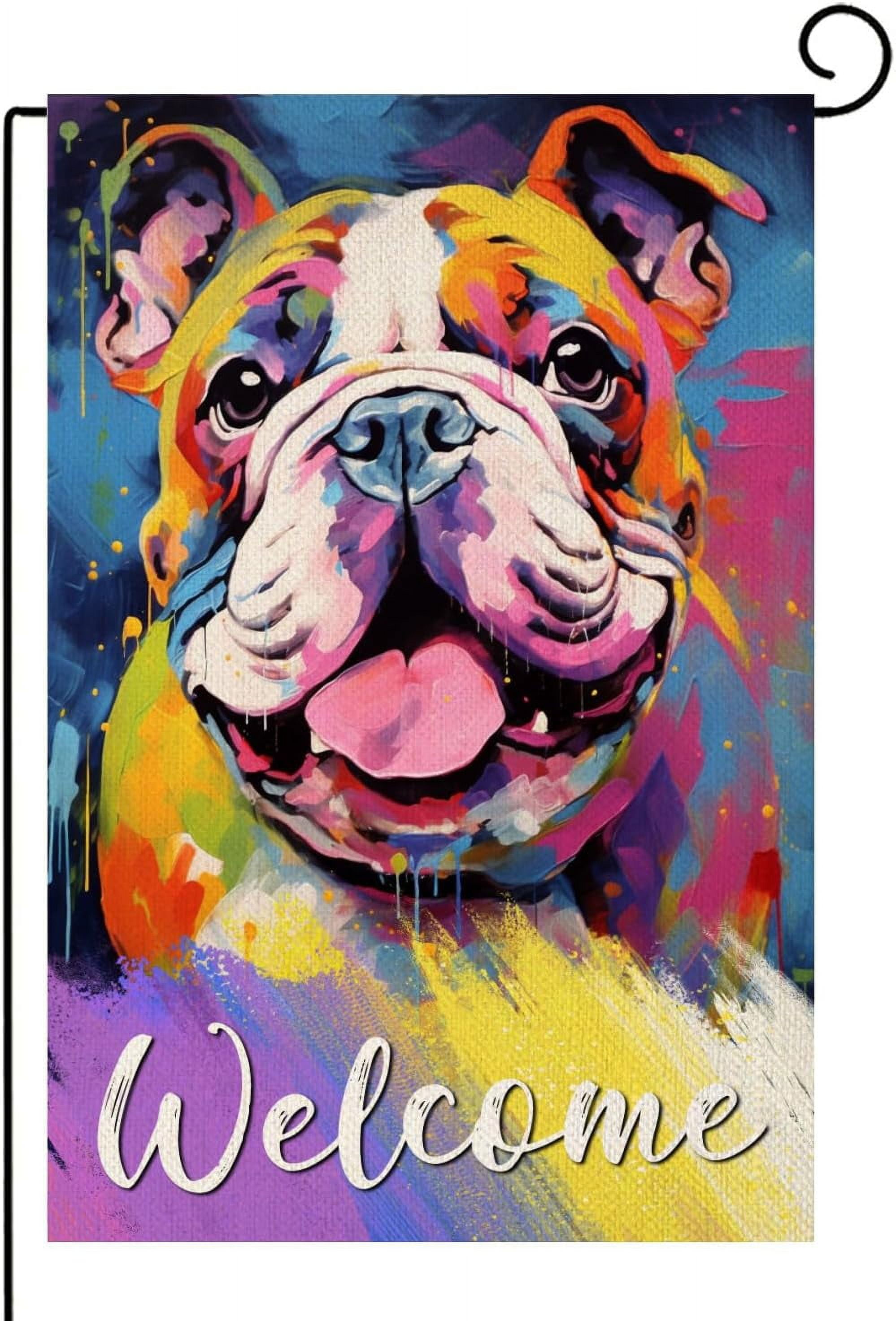 Bulldog Welcome Garden Flag Dogs Paw Prints Spring Yard Flag Pet Lovers ...