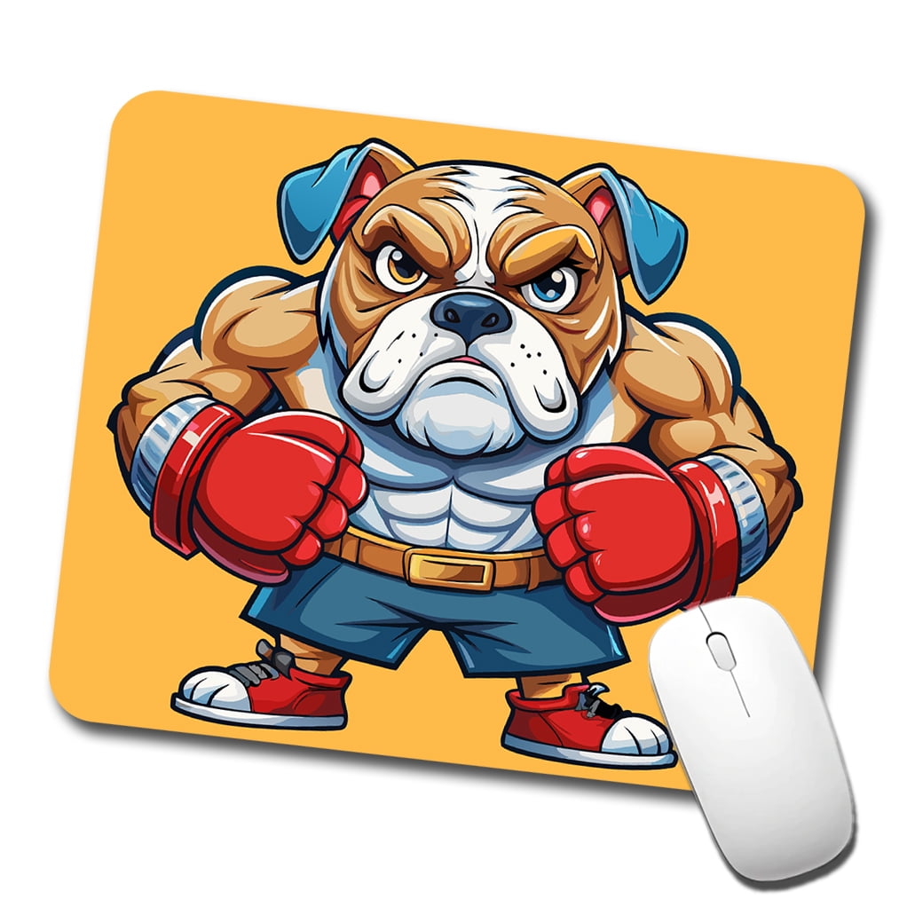 Bulldog With Boxing Gloves Cartoon Mouse Pad Low Profile Gaming Mat ...