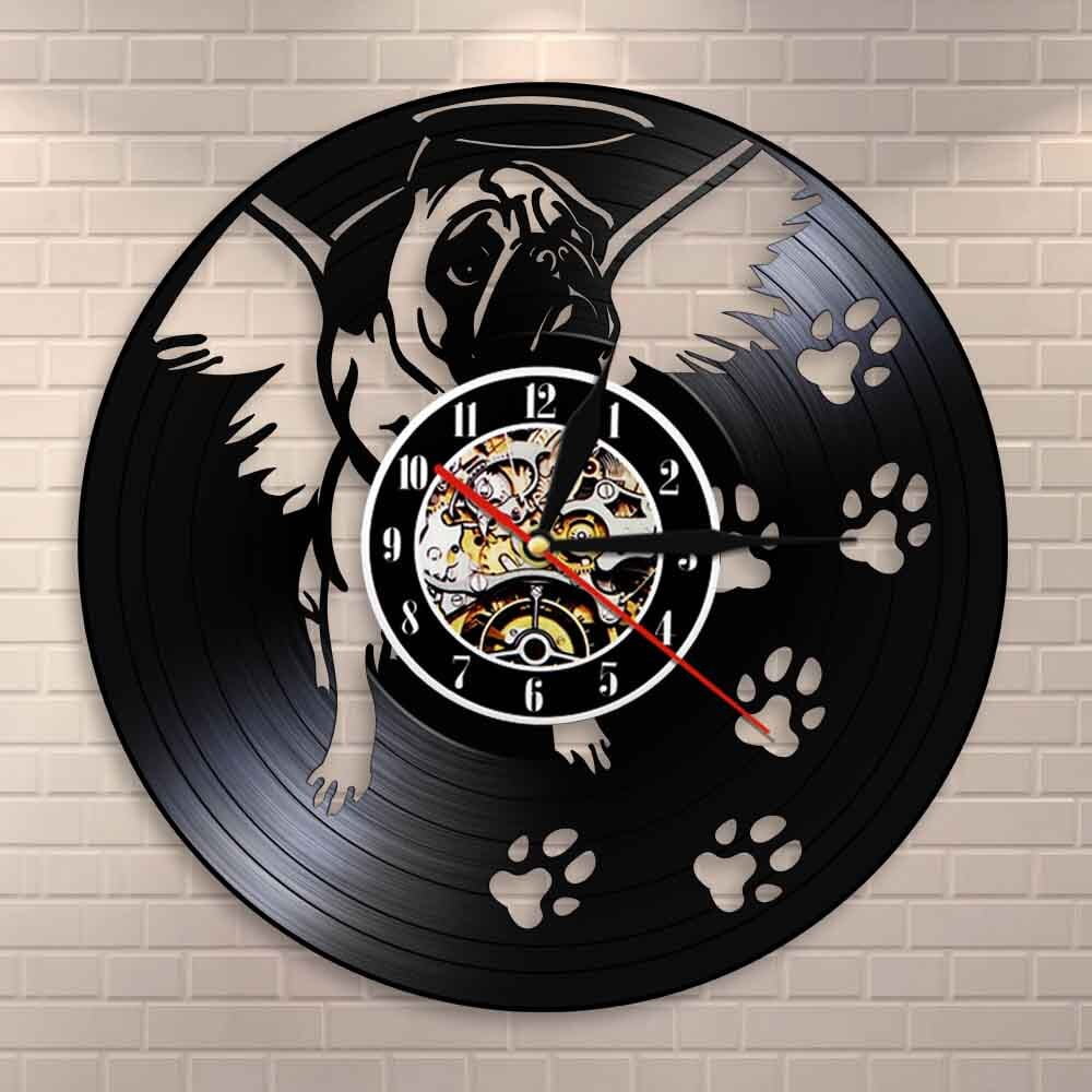 Bulldog with Angel Wing Modern Wall Art Clock England Bulldog Dog Paw ...