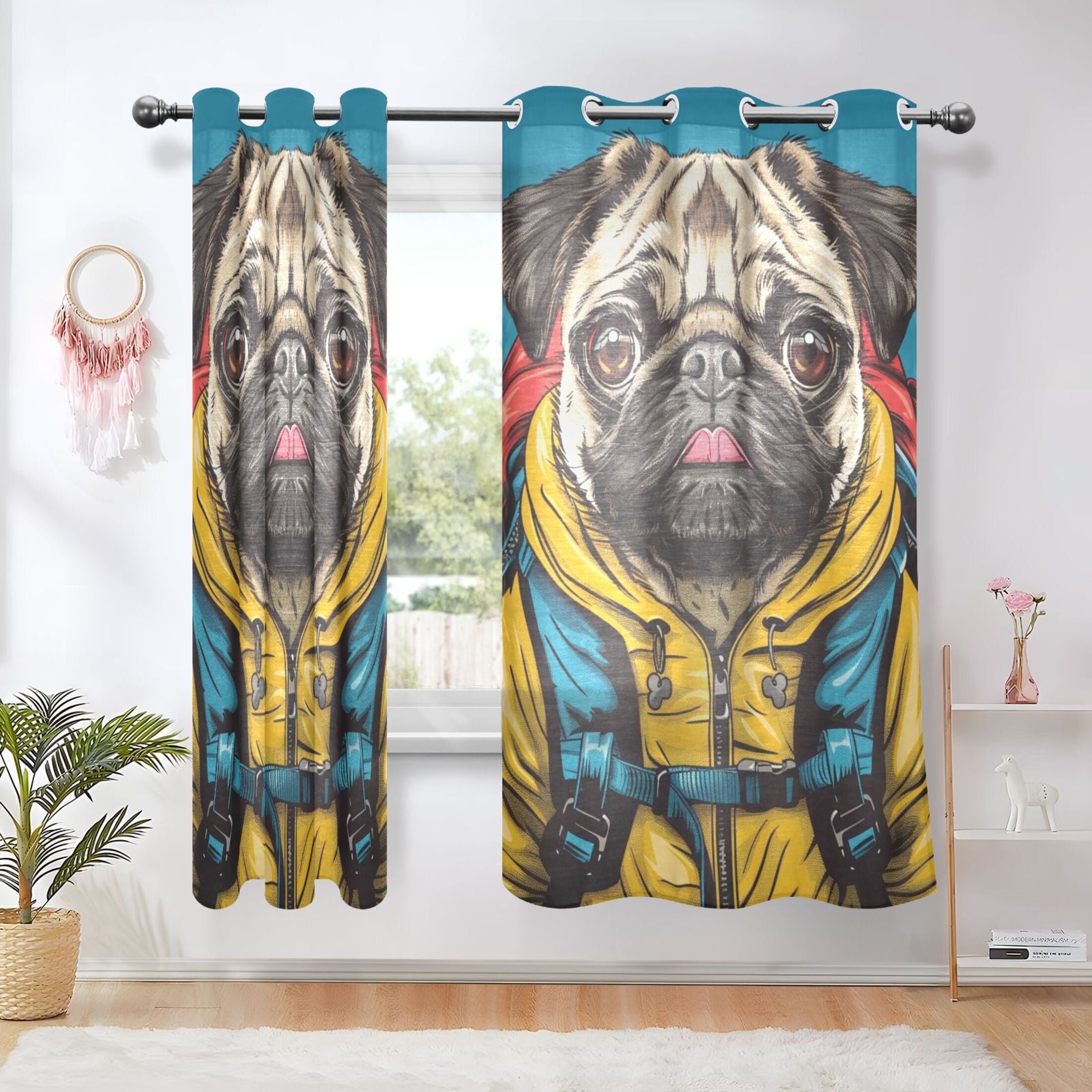 Bulldog with Bag Sheer Curtains 2 Panels Set Grommet Drapes for Bedroom ...