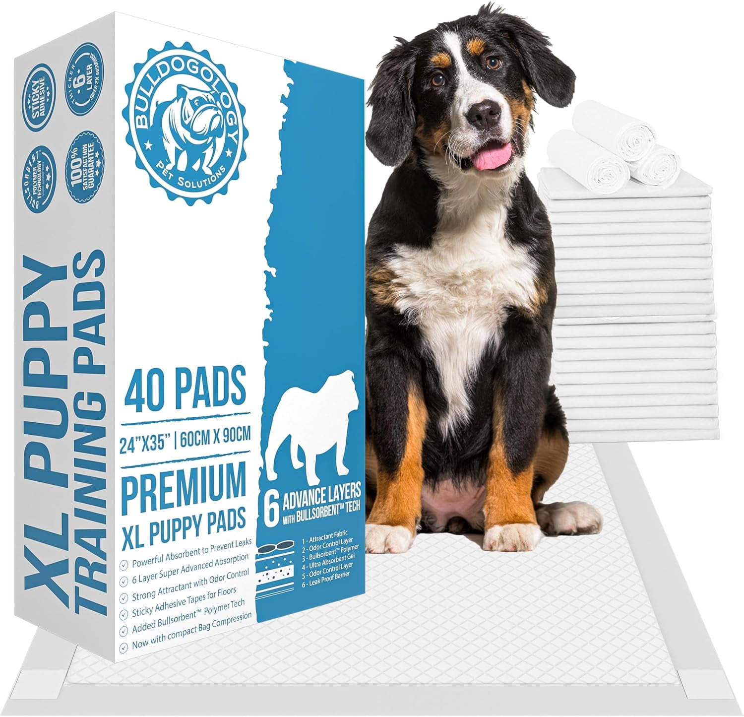 Bulldogology Doggie Training Pads XL with Adhesive Tape, Quick Dry ...