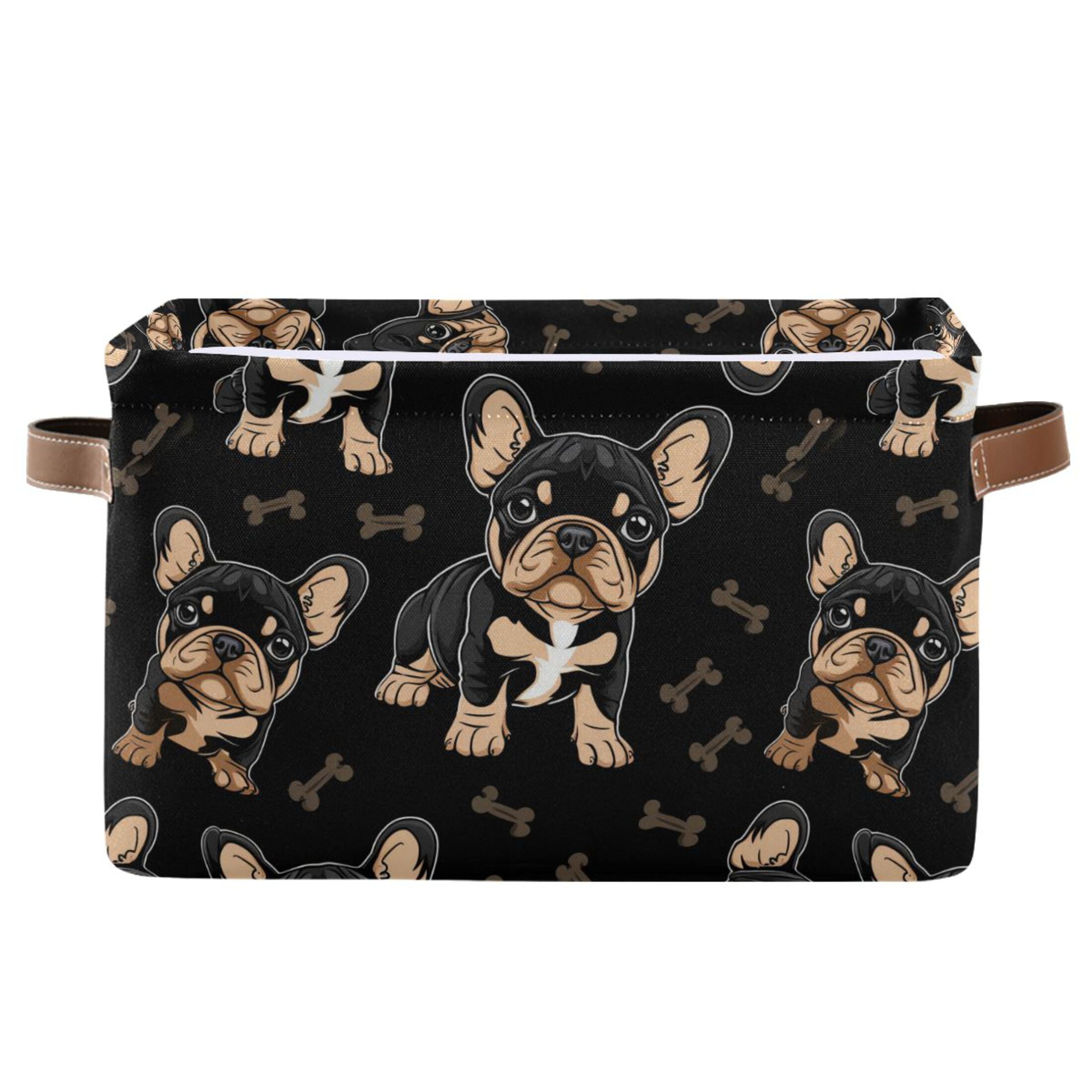 Bulldogs and Bone Storage Bins with Handle Fabric Organizer Basket ...