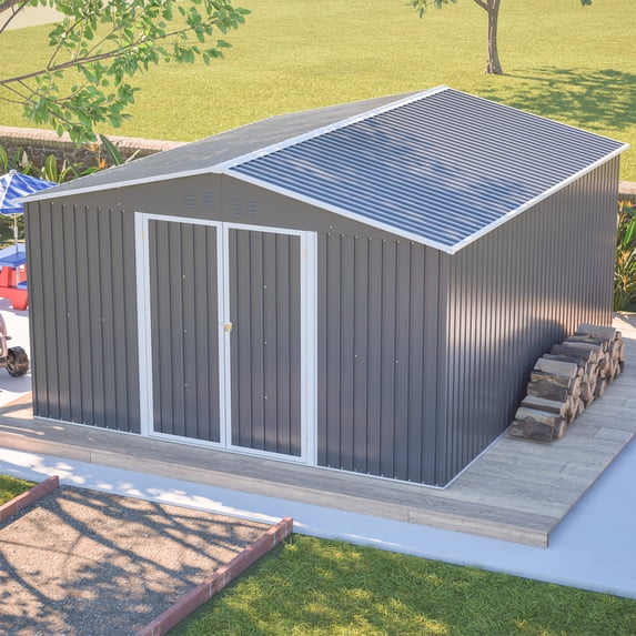 Bullenfity 10x12 Ft Side Door Tool Shed, Metal Shed with Floor Frame ...