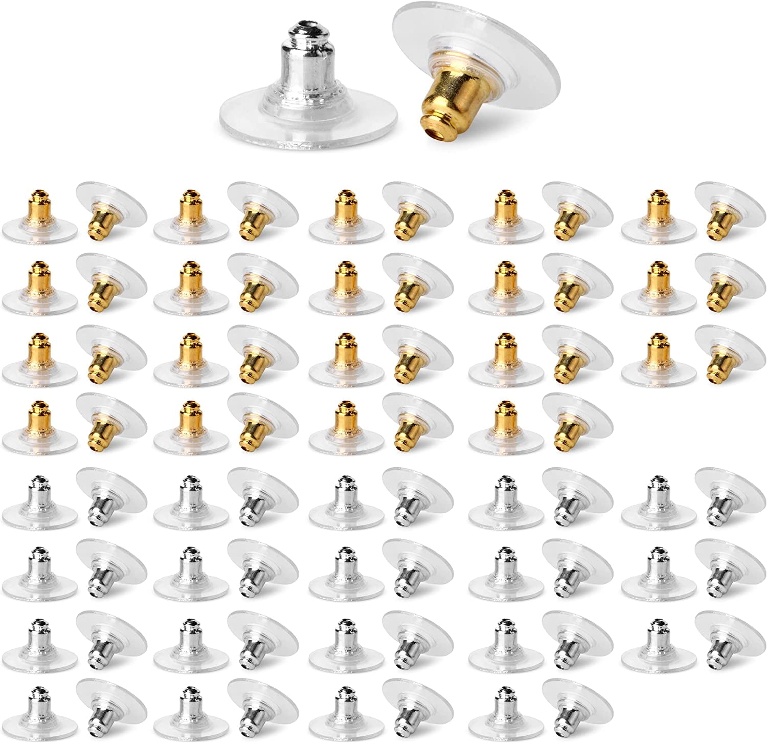 Bullet Clutch Earring Backs with Pad, 76 pcs, Gold & Silver, Rubber ...