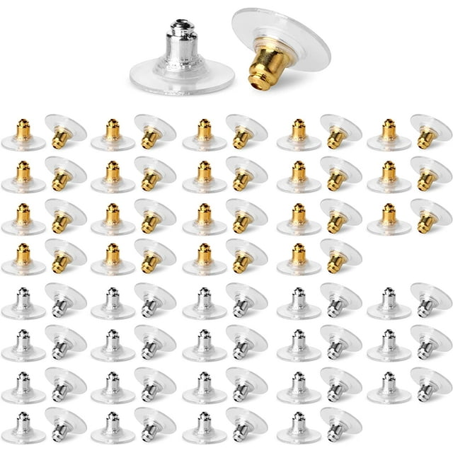 Bullet Clutch Earring Backs with Pad, 76 pcs, Gold & Silver, Rubber ...
