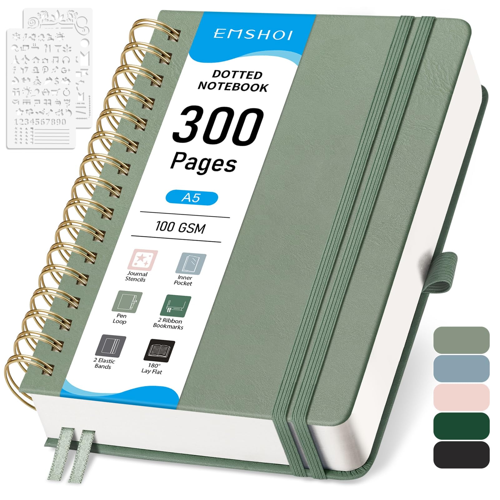 Bullet Journal Notebook, 300 Page Dotted Grid Notebook, A5 Spiral Bound ...