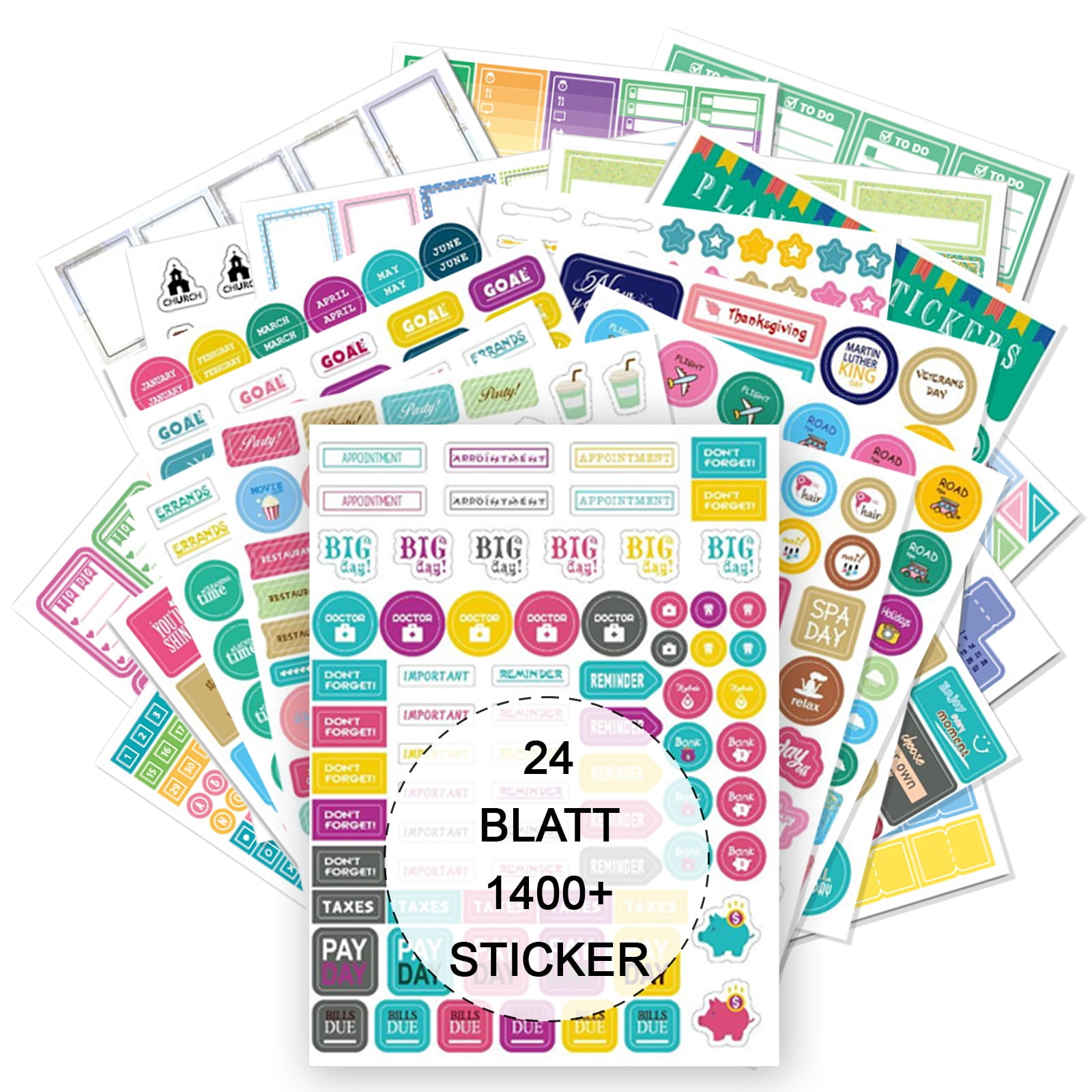 Bullet Journal Stickers, 24 Sheets/1400+ Planner Sticker Set, Scrapbook ...