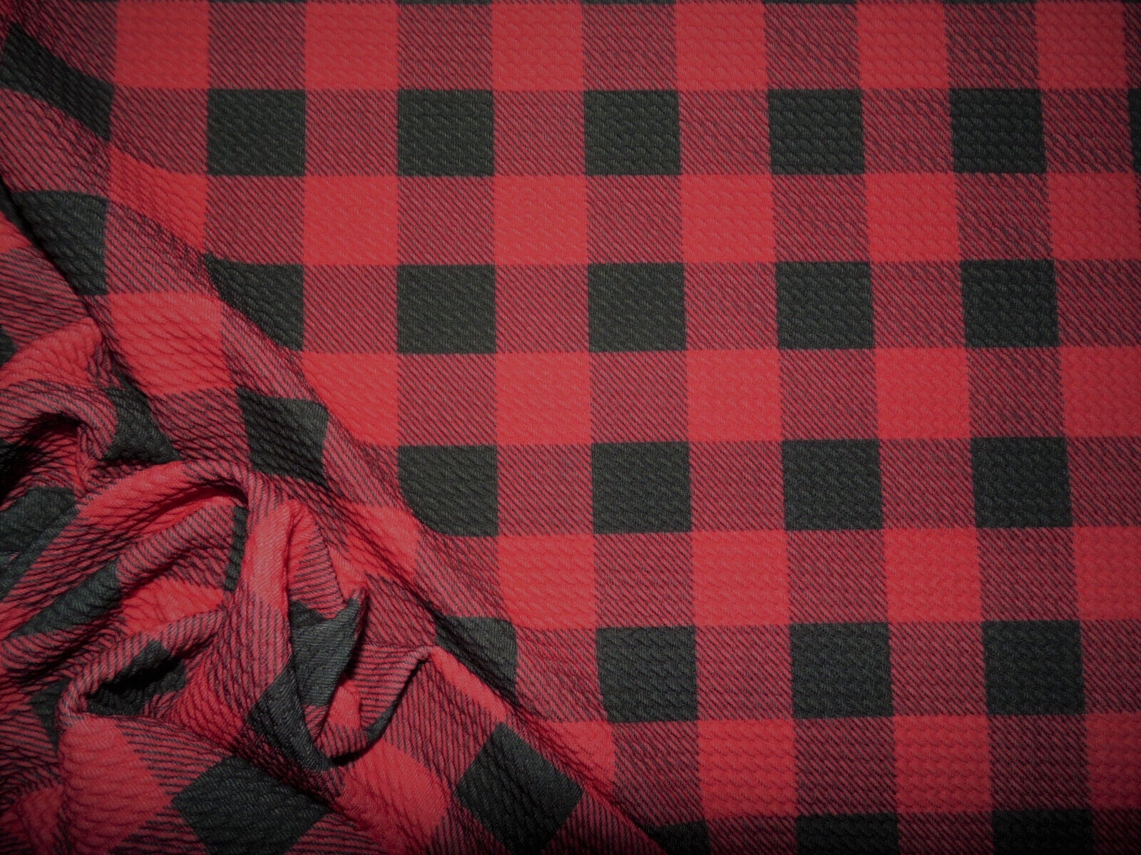 Bullet Printed Liverpool Textured Fabric Stretch 1 inch Plaid Red Black ...