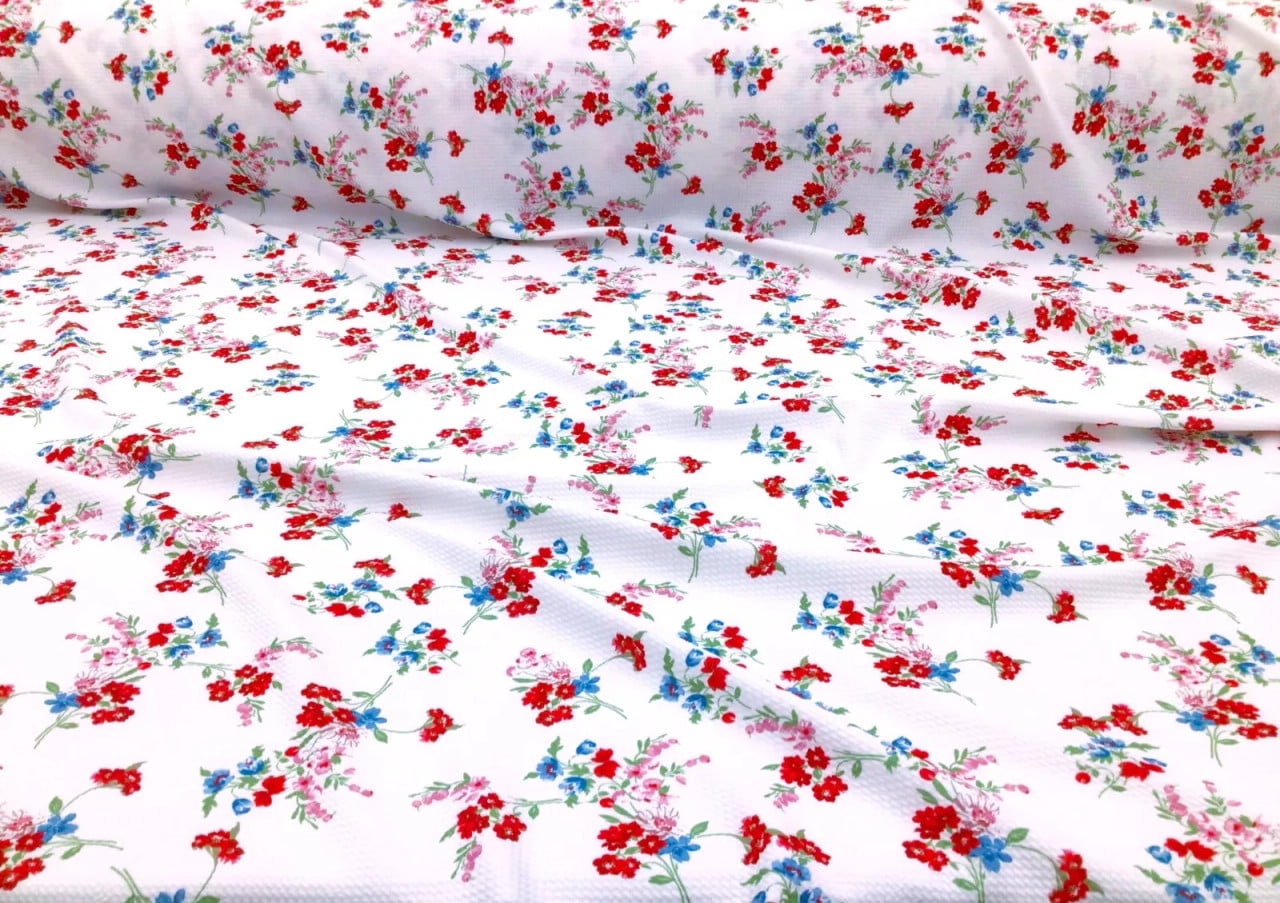 Bullet Printed Liverpool Textured Fabric Stretch White Red Blue Green ...