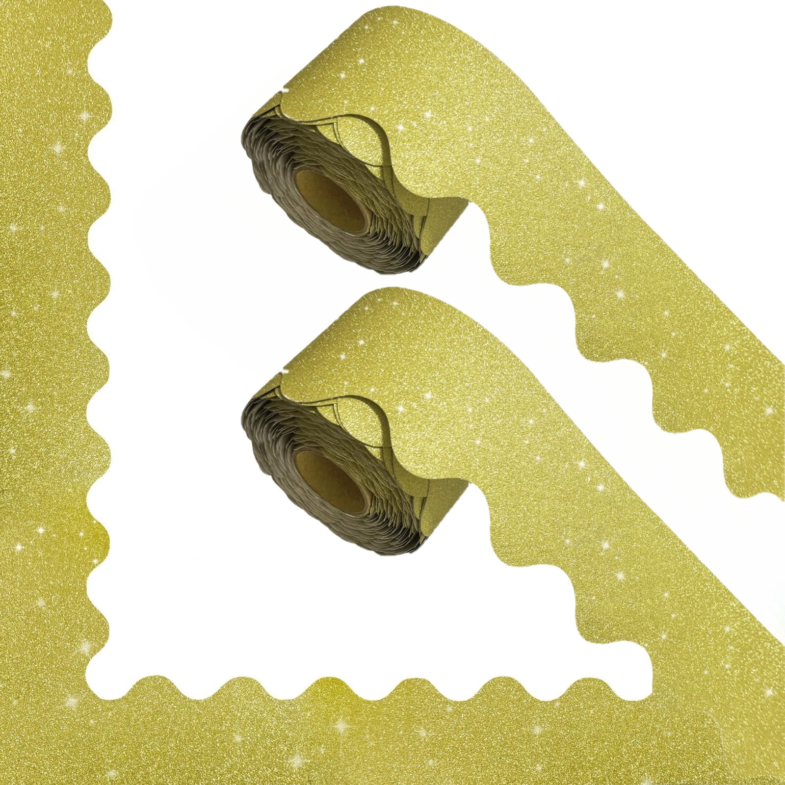 Bulletin Board Borders, 2.24in x 64ft Gold Glitter Scalloped Border ...