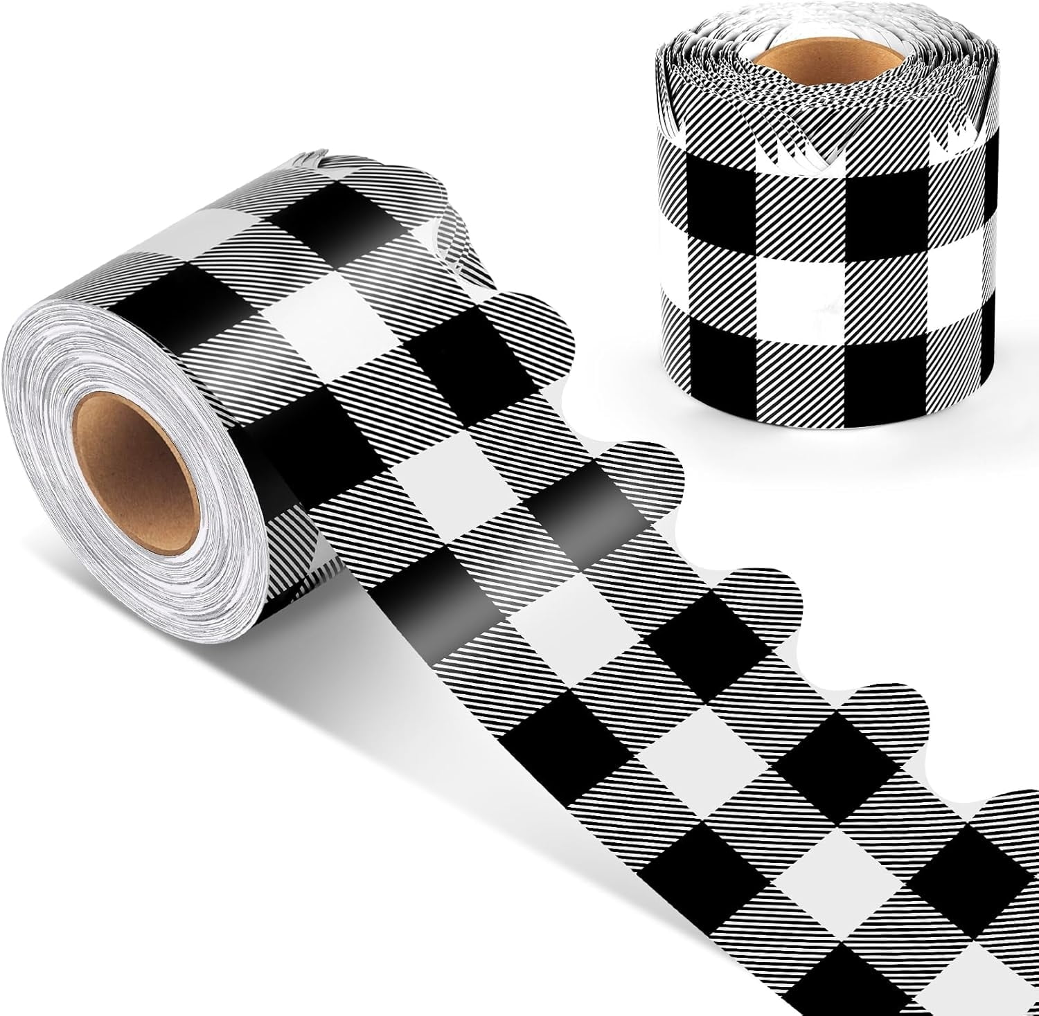 Bulletin Board Borders, 65 FT Black and White Gingham Scalloped ...