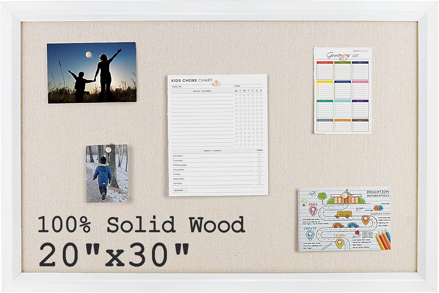 Bulletin Board Cork Board with Linen, 100% Wood Framed Bulletin Board ...